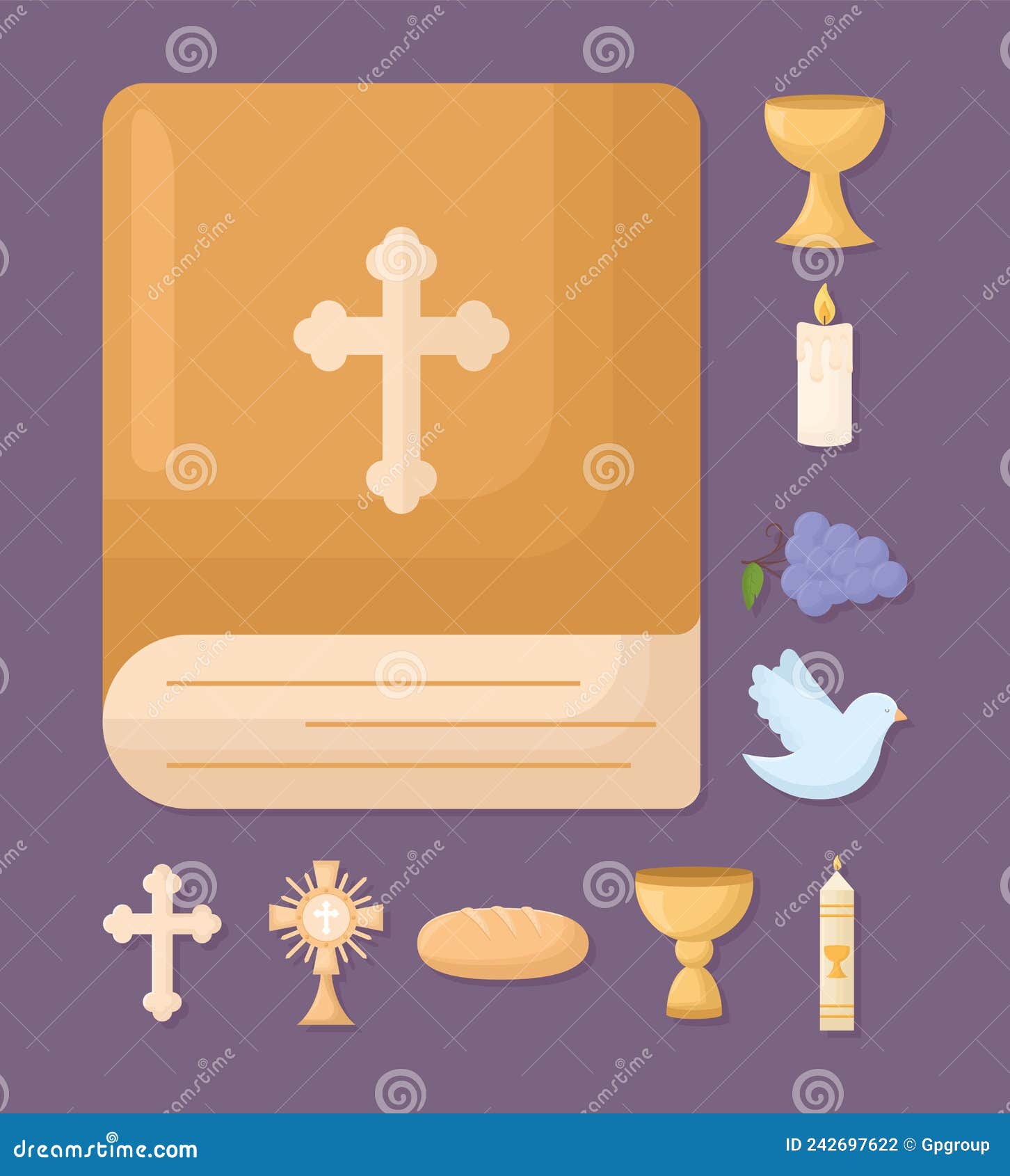 Ten first communion icons stock vector. Illustration of book - 242697622