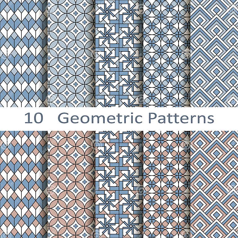 Set of Ten Geometric Patterns Stock Vector - Illustration of beautiful ...