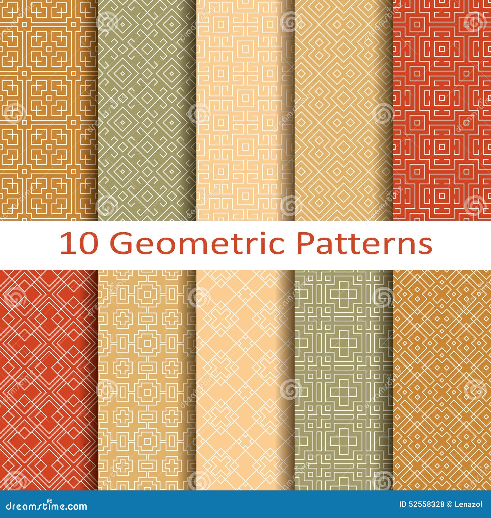 Set of Ten Geometric Patterns Stock Vector - Illustration of seamless ...