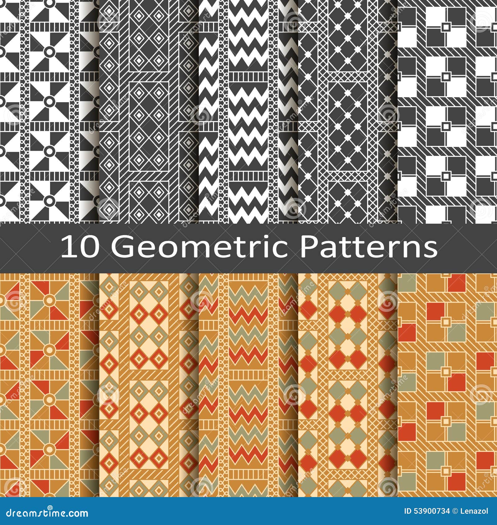 Set of Ten Geometric Patterns Stock Vector - Illustration of line ...