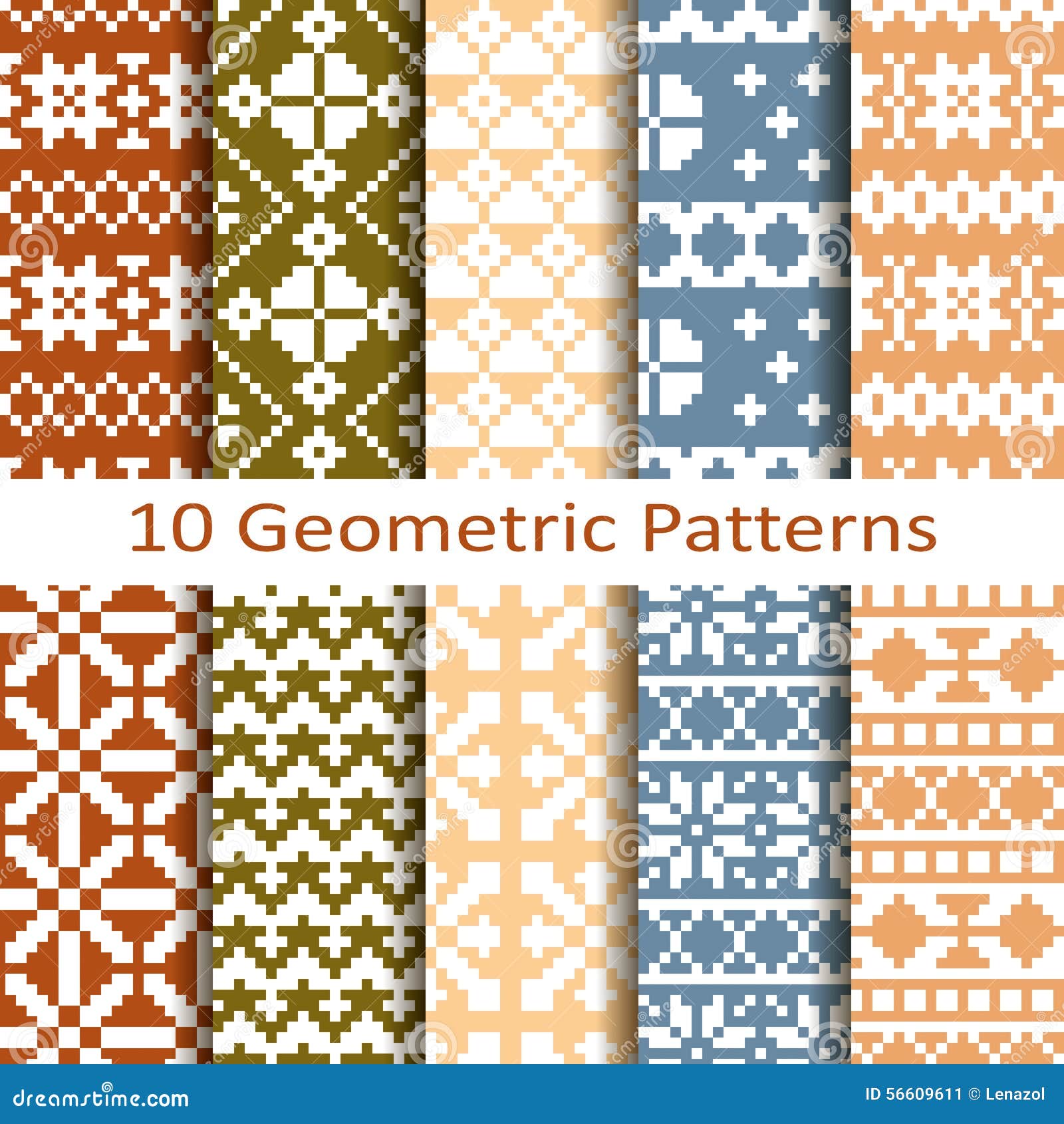 Set of Ten Geometric Patterns Stock Vector - Illustration of seamless ...