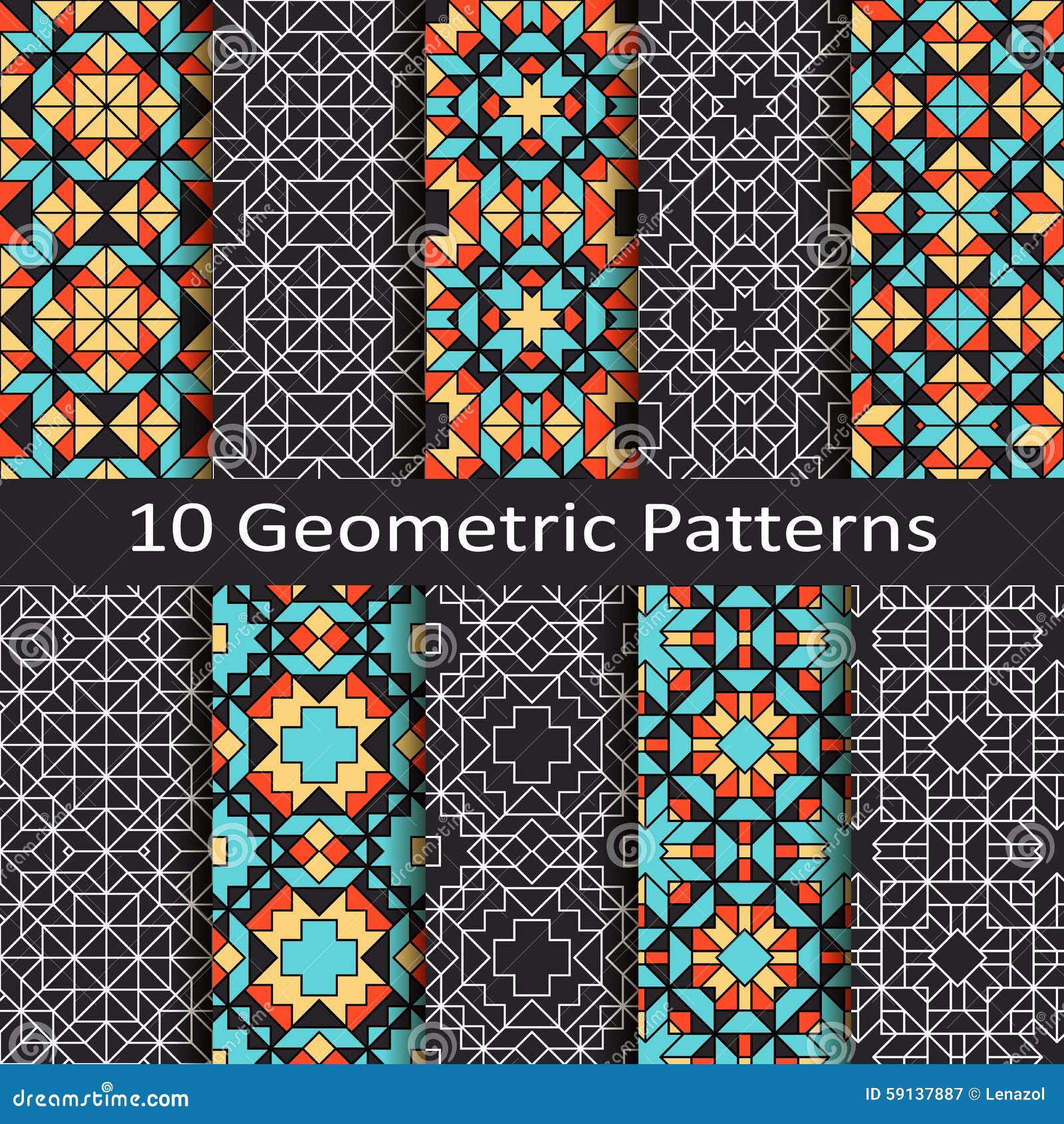 Set of Ten Geometric Patterns Stock Vector - Illustration of design ...