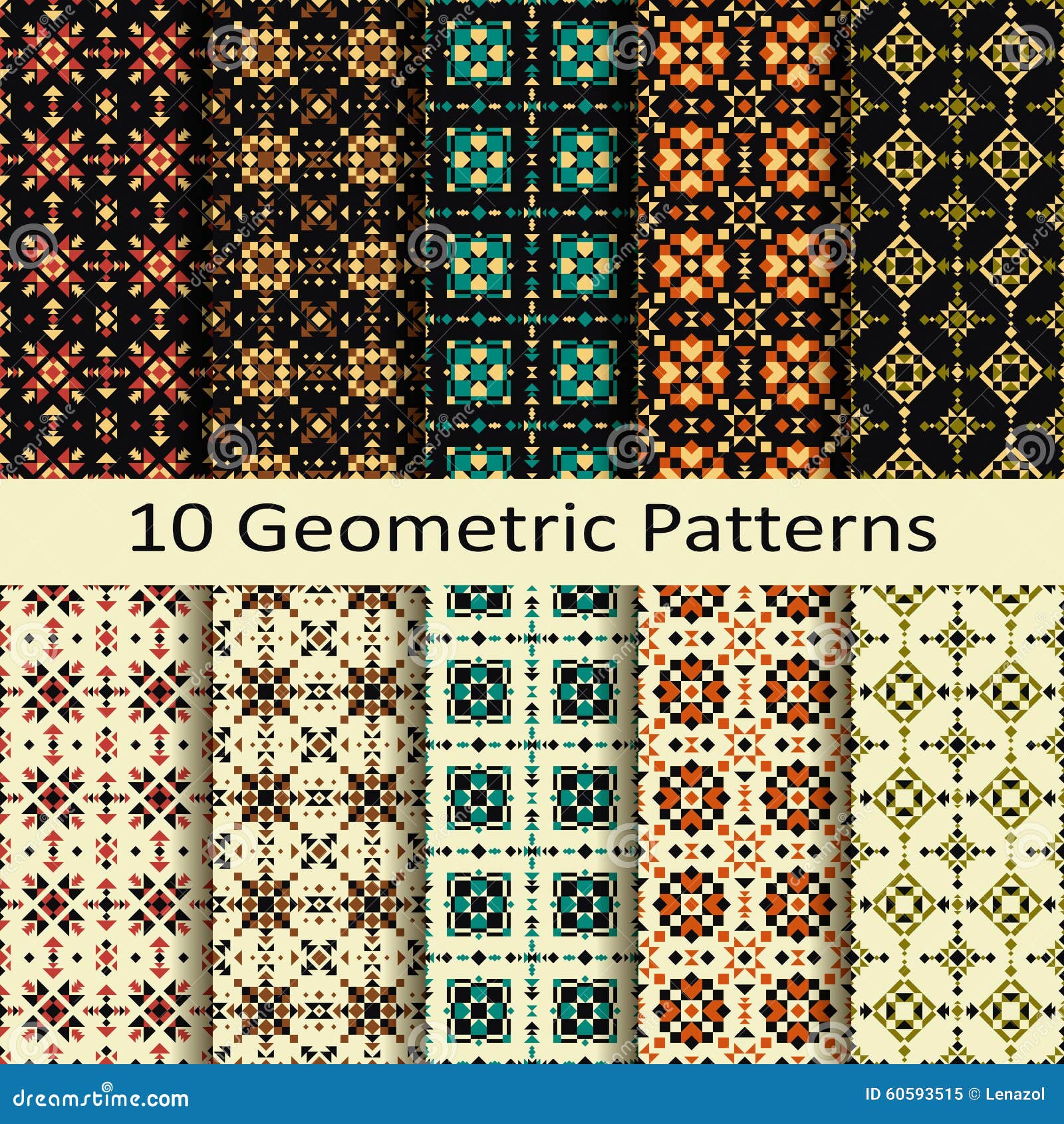 Set of Ten Geometric Patterns Stock Vector - Illustration of seamless ...