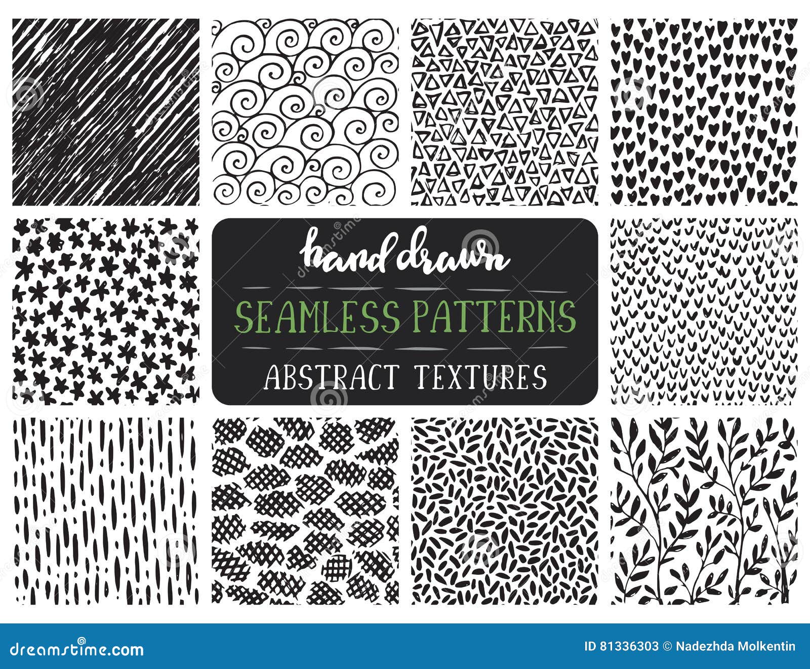 Set of Ten Hand Drawn Ink Seamless Patterns. Stock Vector ...