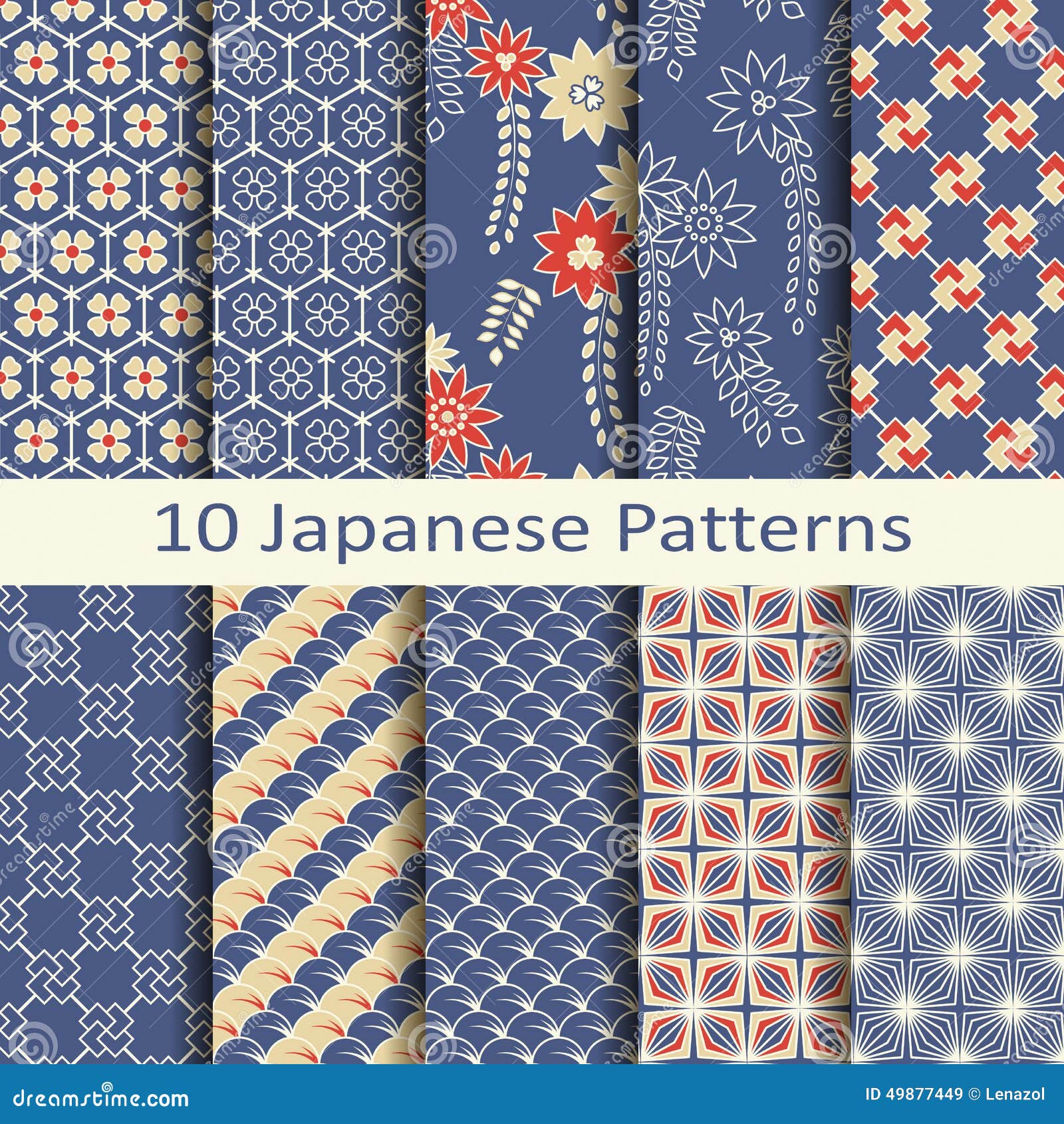 Set of Ten Japanese Patterns Stock Vector - Illustration of japanese ...