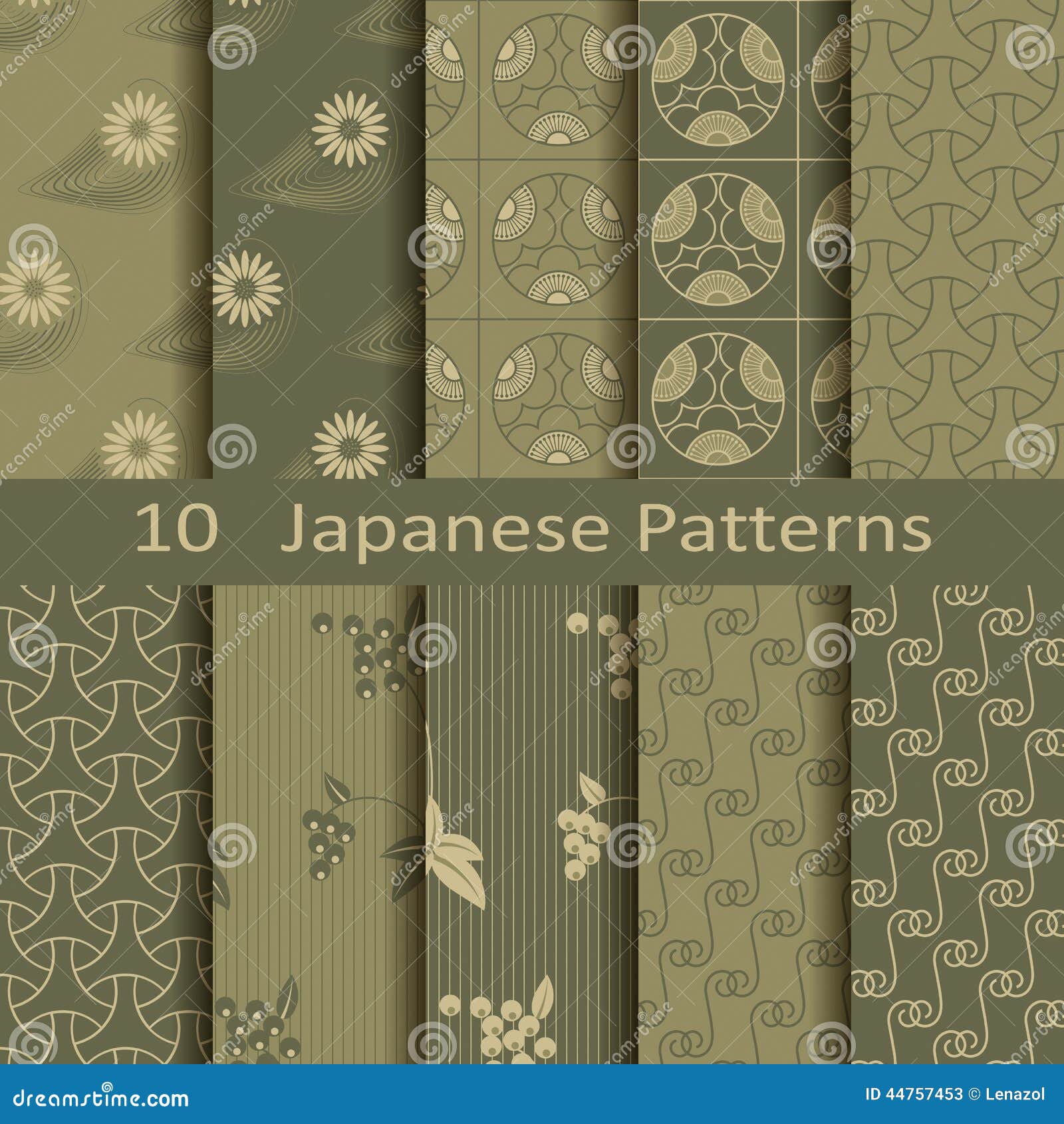 Set of Ten Japanese Patterns Stock Vector - Illustration of lineal ...