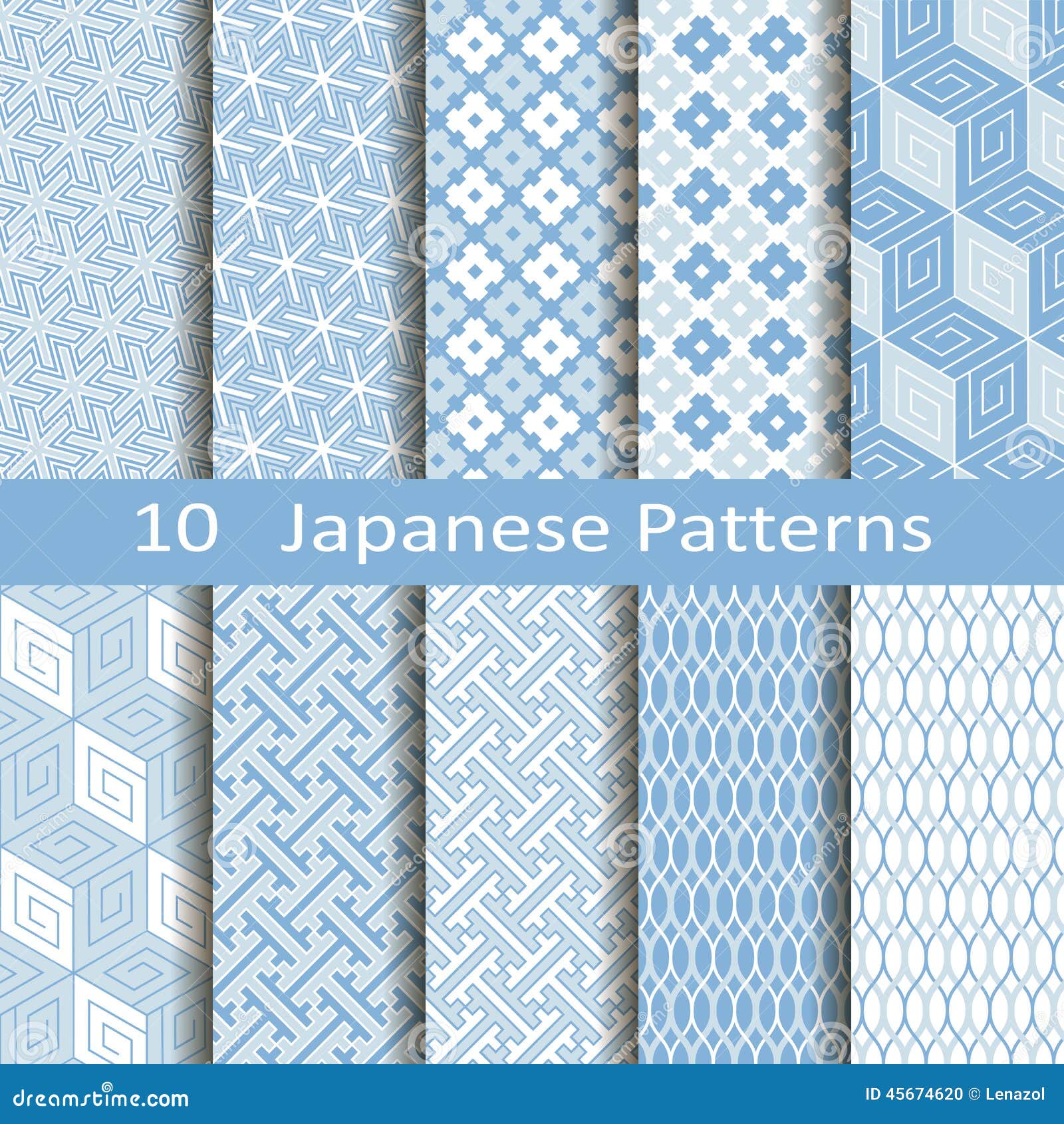 Set of Ten Japanese Patterns Stock Vector - Illustration of lineal ...
