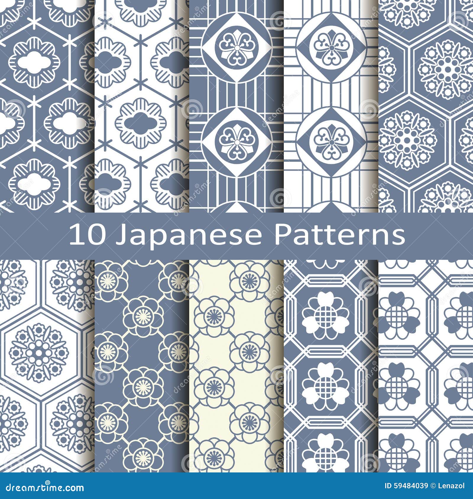 Set of Ten Japanese Patterns Stock Vector - Illustration of jacquard ...
