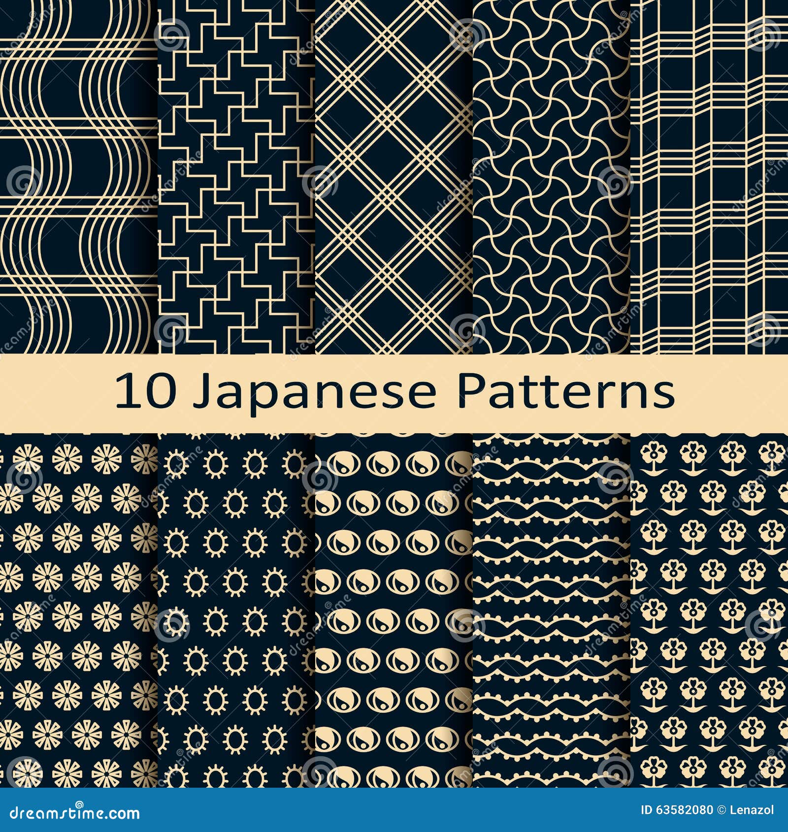 Set of Ten Japanese Patterns Stock Vector - Illustration of template ...