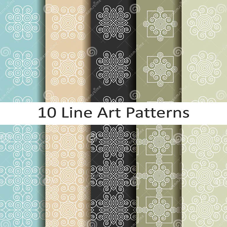 Set of Ten Line Art Patterns Stock Vector - Illustration of volume ...