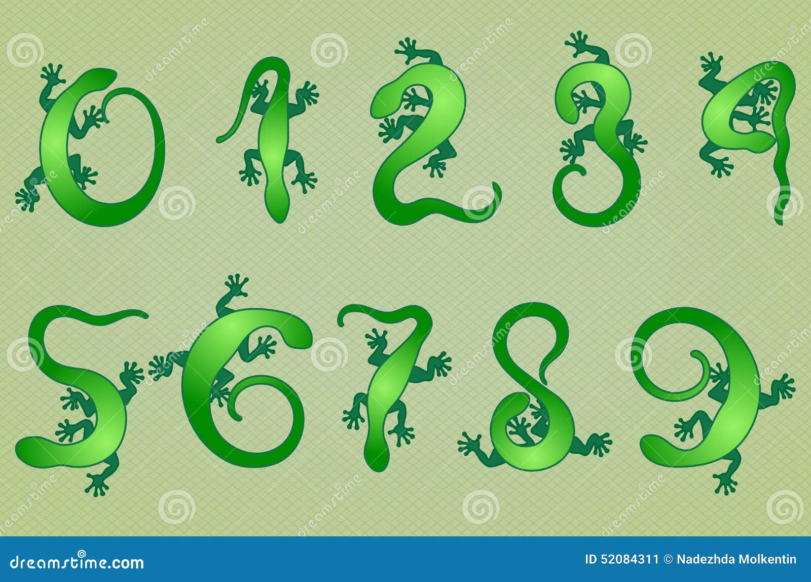 Set of Ten Numbers Like Lizards Stock Illustration - Illustration of ...