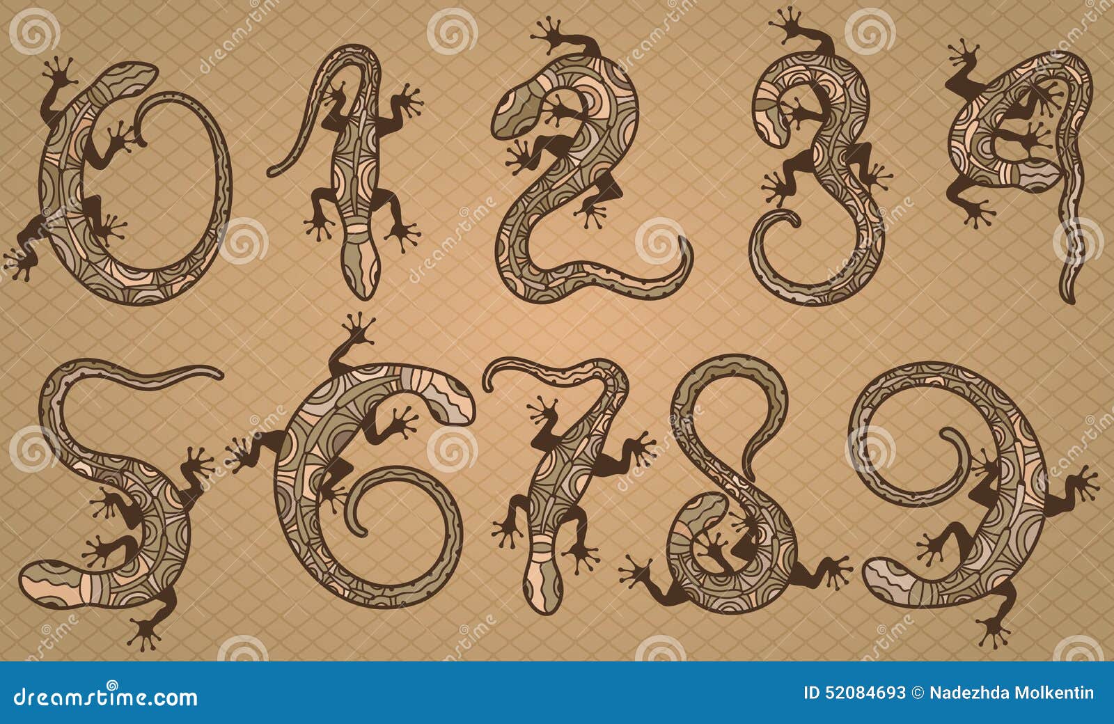 Set of Ten Numbers Like Lizards Stock Illustration - Illustration of ...
