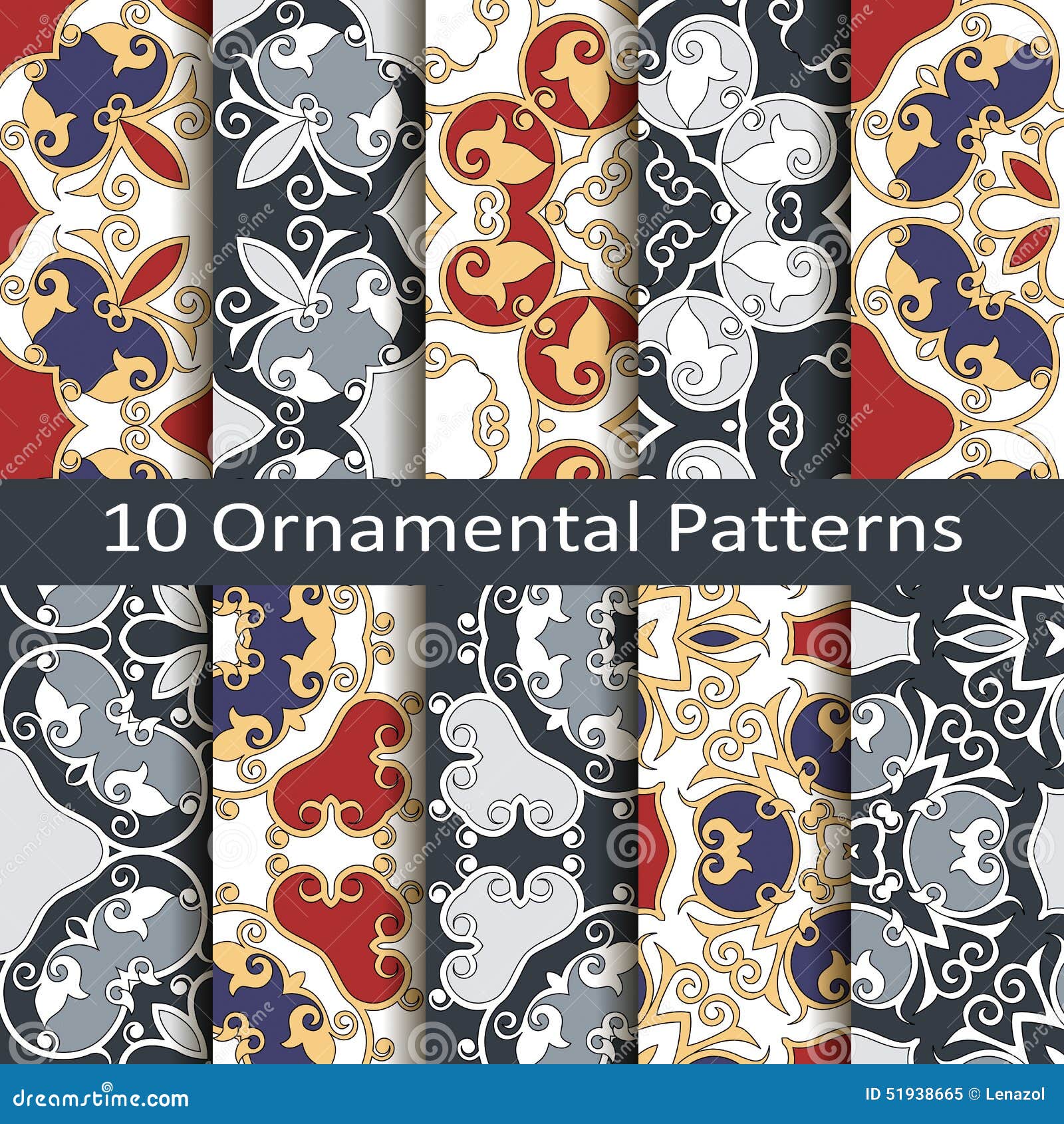 Set of Ten Ornamental Patterns Stock Vector - Illustration of ...