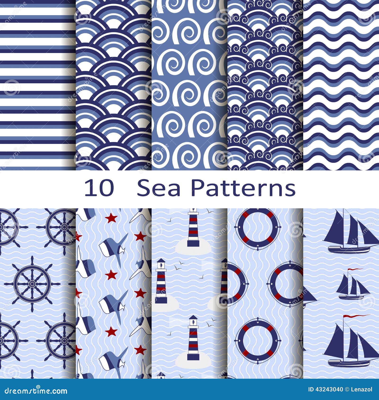 Set of ten sea patterns stock vector. Illustration of industry - 43243040