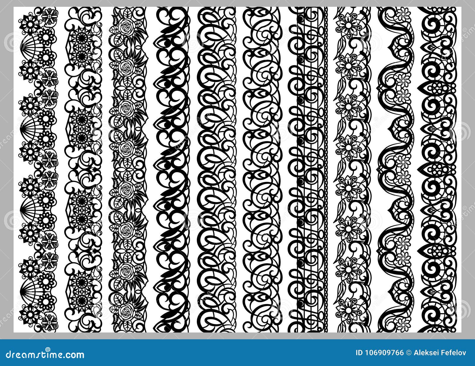 Set of Ten Seamless Endless Decorative Lines. Indian Decoration Border ...