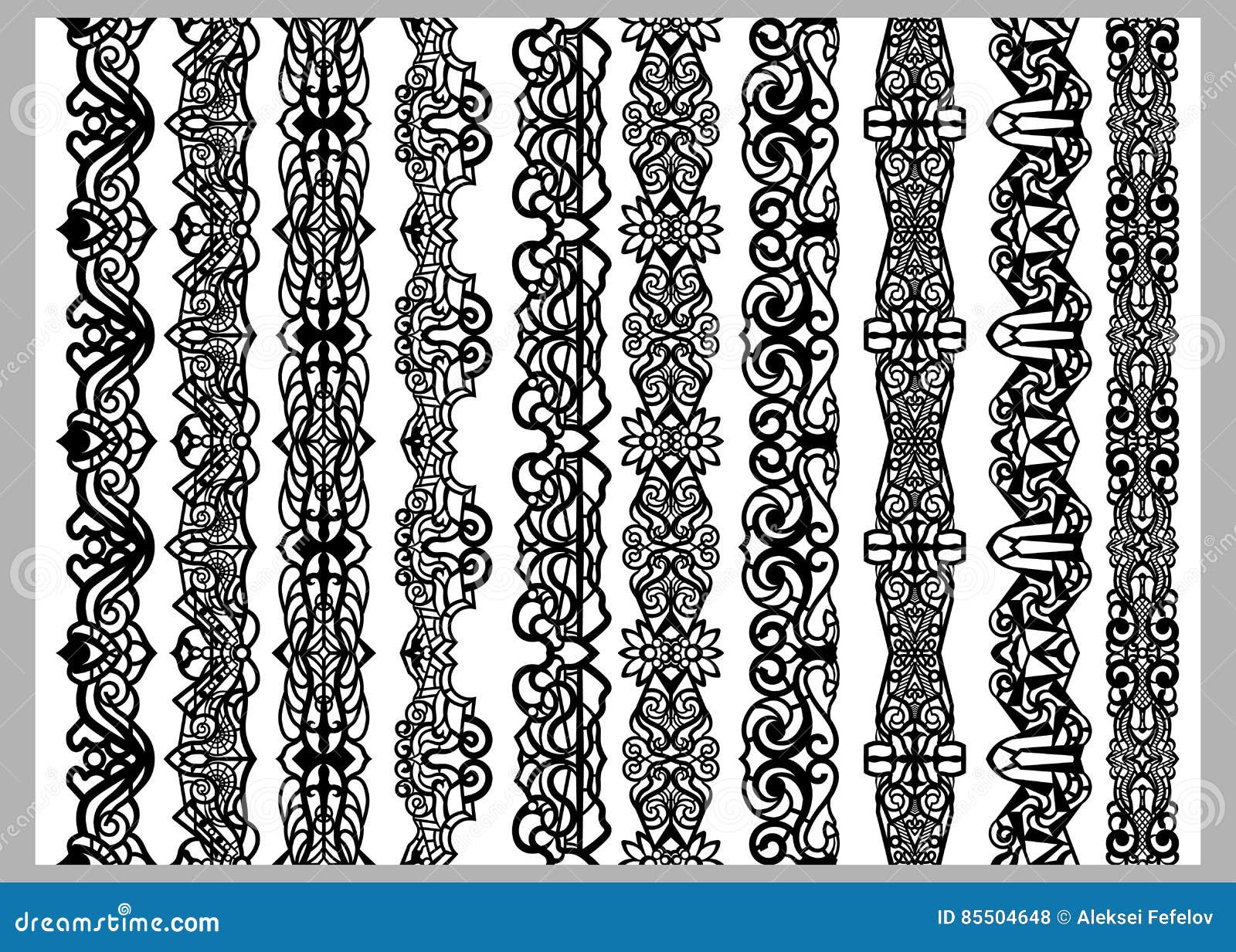 Set of Ten Seamless Endless Decorative Lines. Indian Decoration Border ...