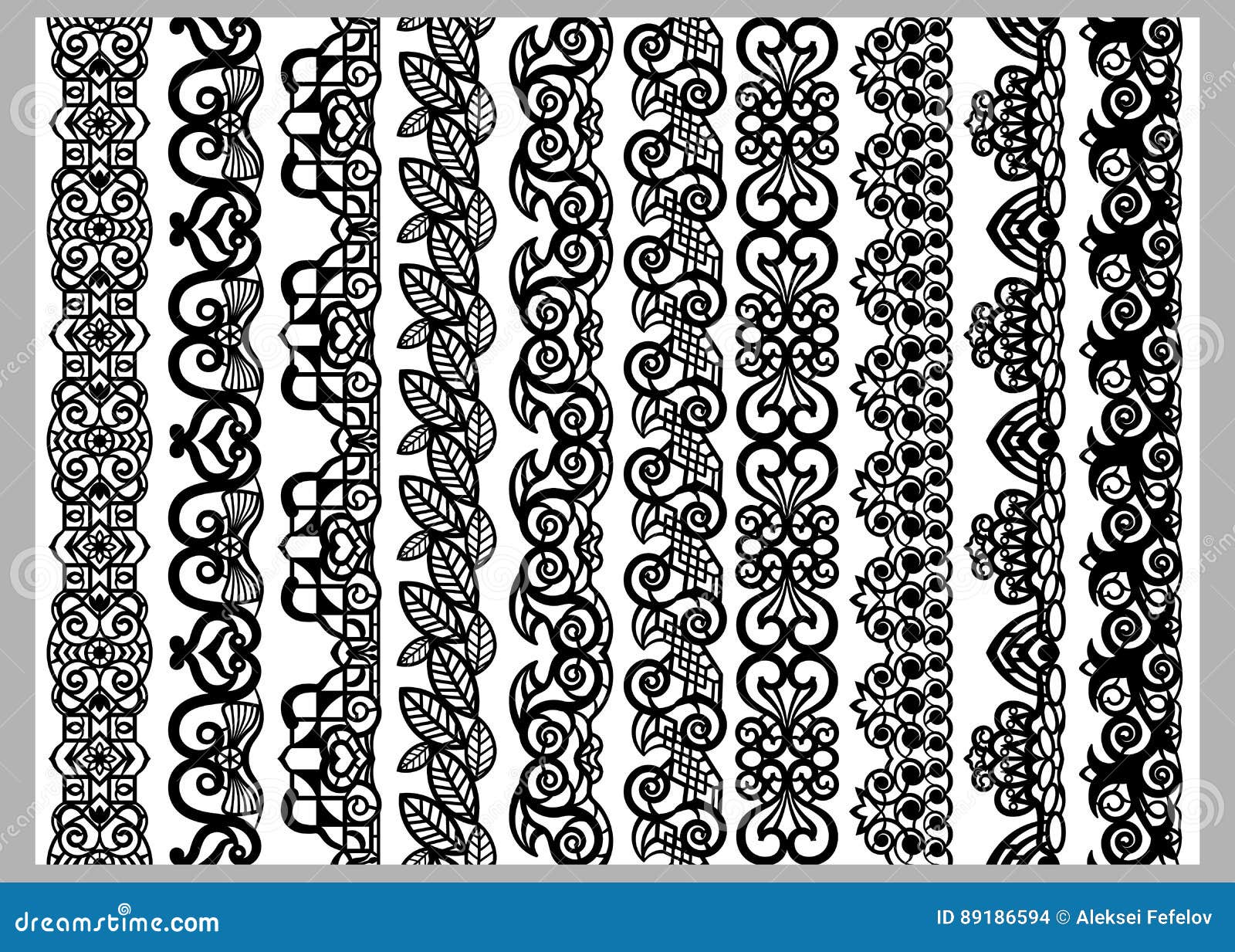 Set of Ten Seamless Endless Decorative Lines. Indian Decoration Border ...