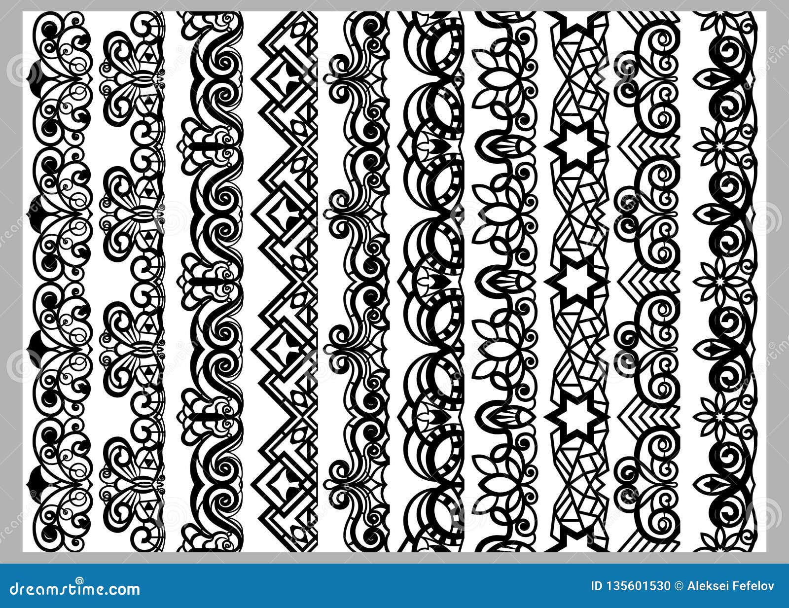 Set of Ten Seamless Endless Decorative Lines. Indian Decoration Border ...