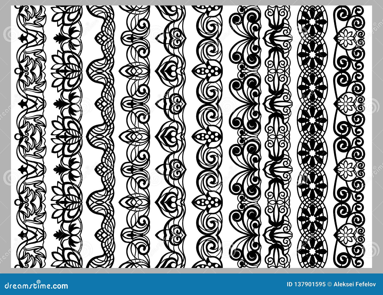 Set of Ten Seamless Endless Decorative Lines. Indian Decoration Border ...