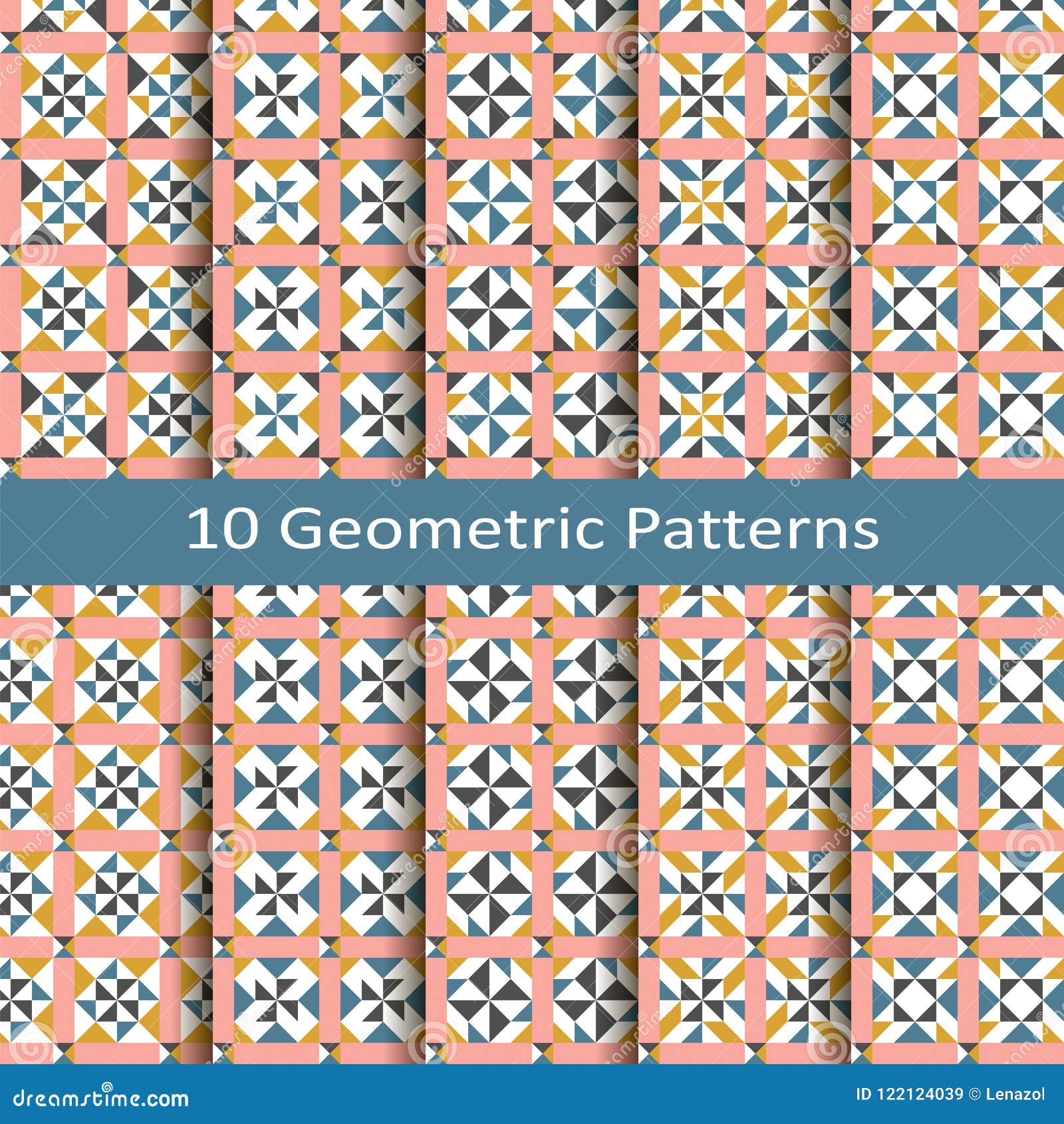 Set of Ten Seamless Vector Geometric Patterns. Design for Tiles, Cover ...