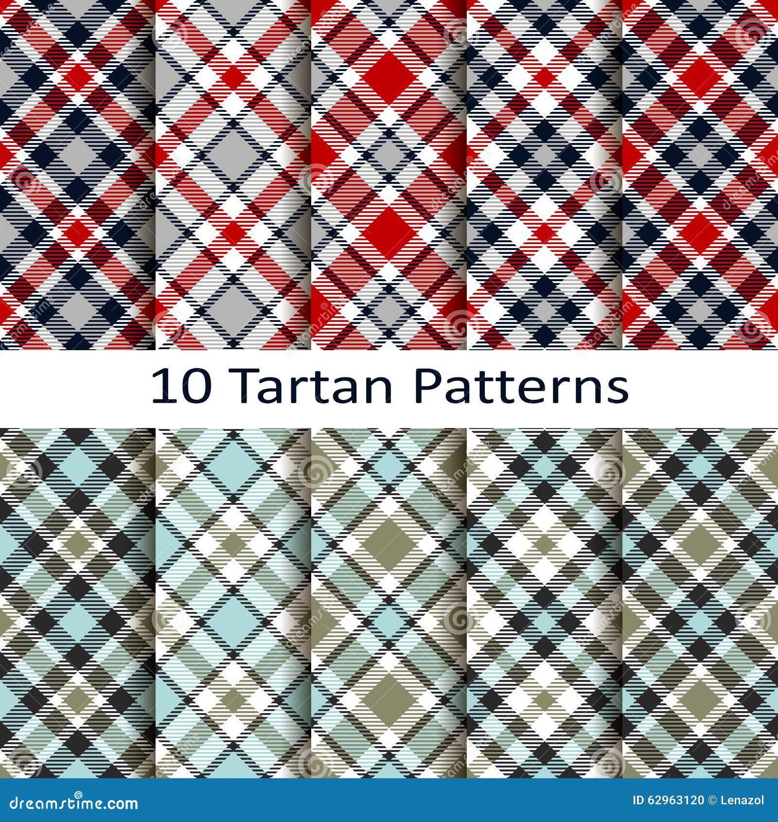 Set of ten tartan patterns stock vector. Illustration of popular - 62963120