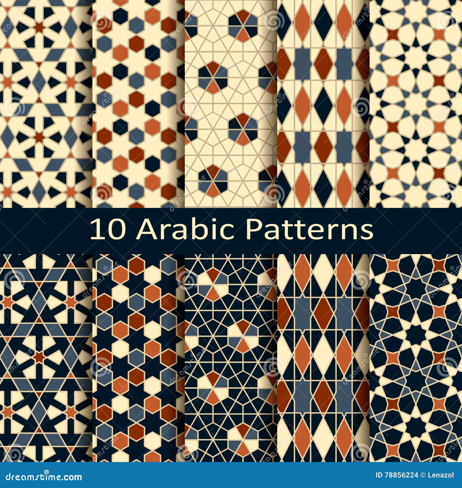 Set of Ten Vector Arabic Geometric Patterns Stock Vector - Illustration ...
