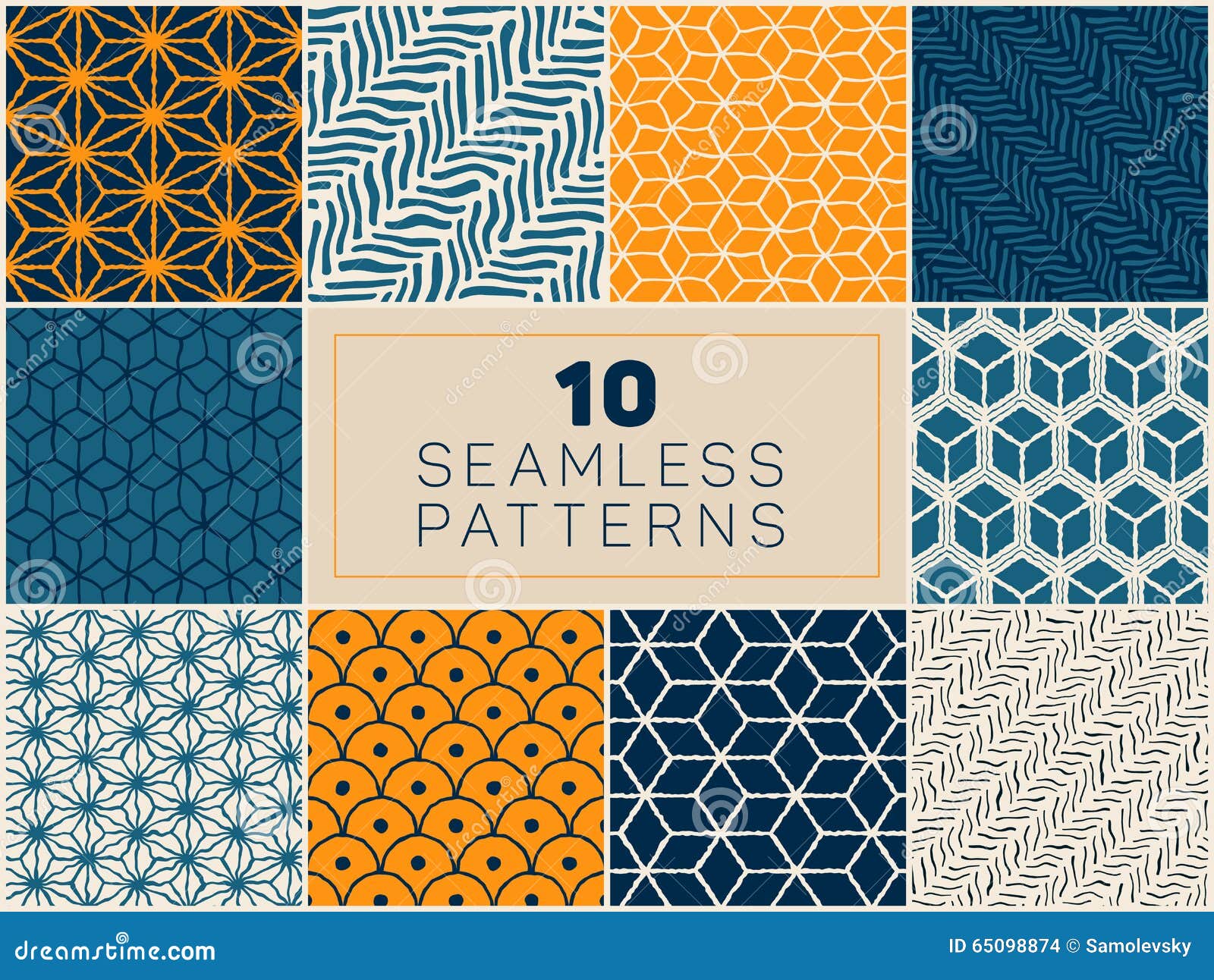 Set of Ten Vector Seamless Hand Drawn Rough Geometric Line Patterns in ...