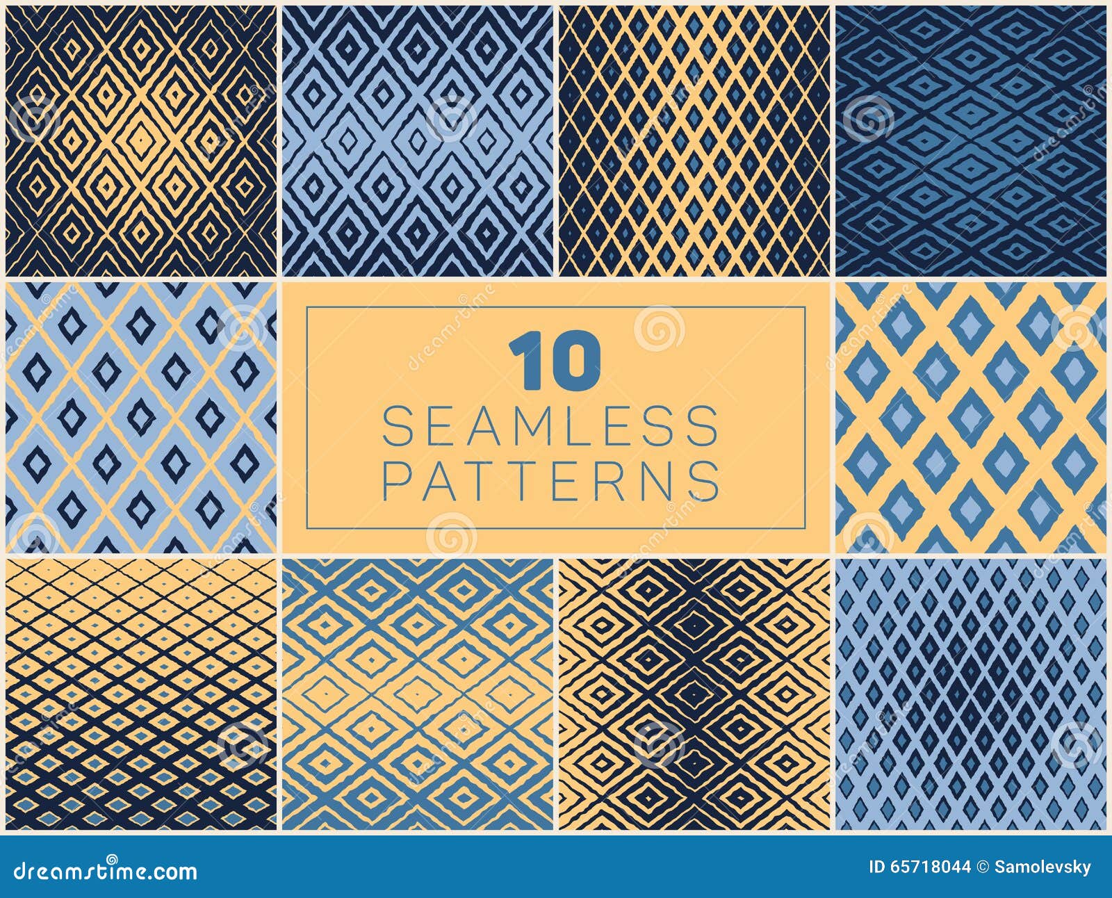 Set of Ten Vector Seamless Hand Drawn Rough Line Geometric Rhombus ...