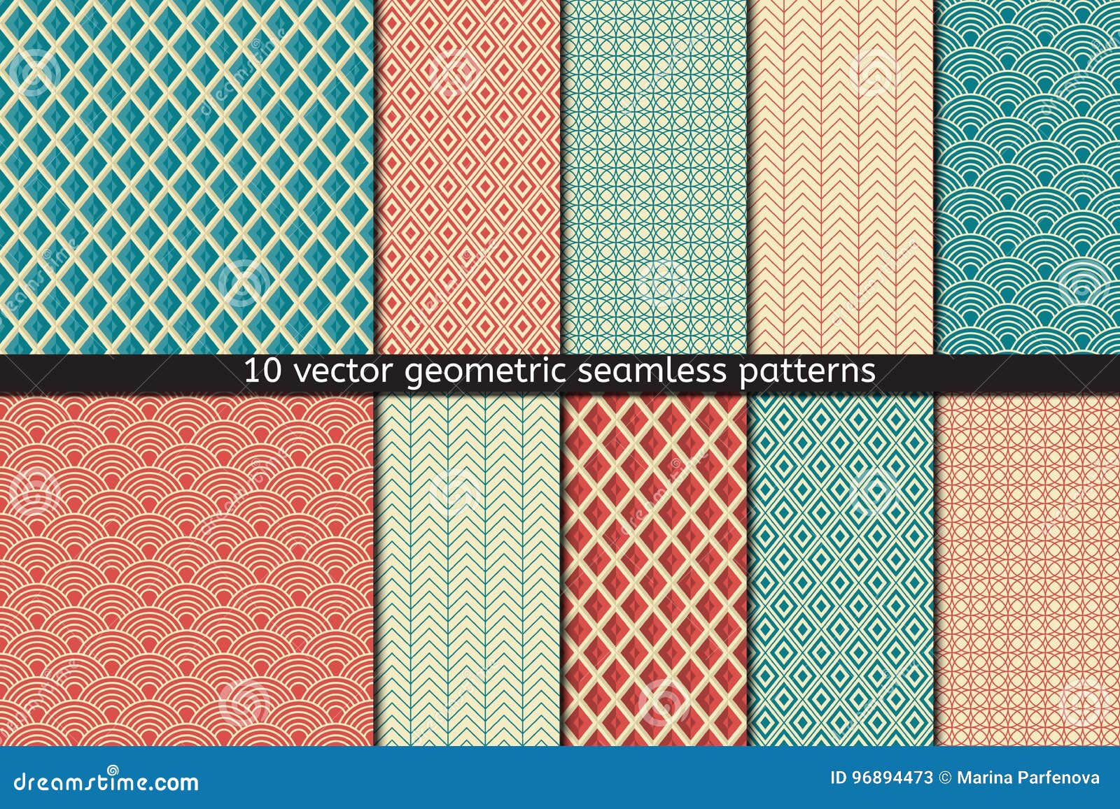 Set of Ten Vector Seamless Patterns in Blue and Red Colors. Textile ...
