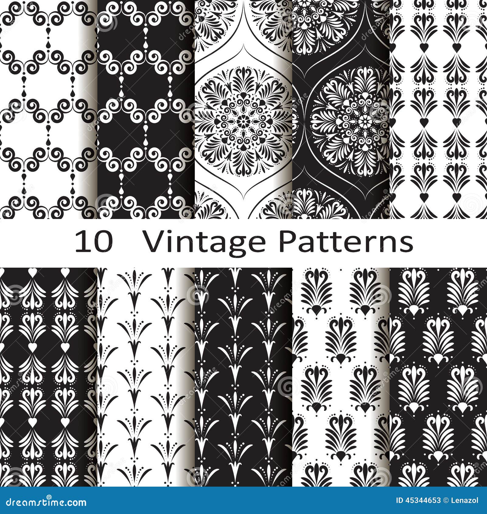 Set of Ten Vintage Patterns Stock Vector - Illustration of seamless ...