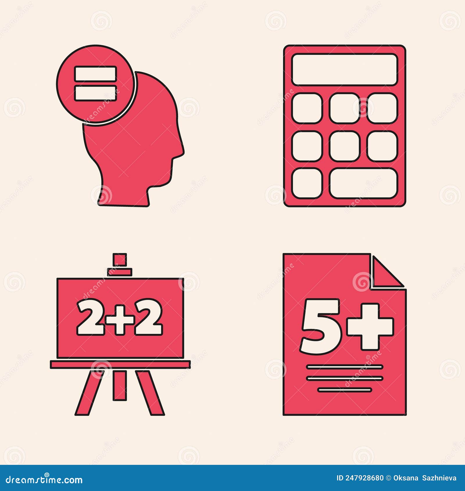 Set Test or Exam Sheet, Calculation, Calculator and Chalkboard Icon ...