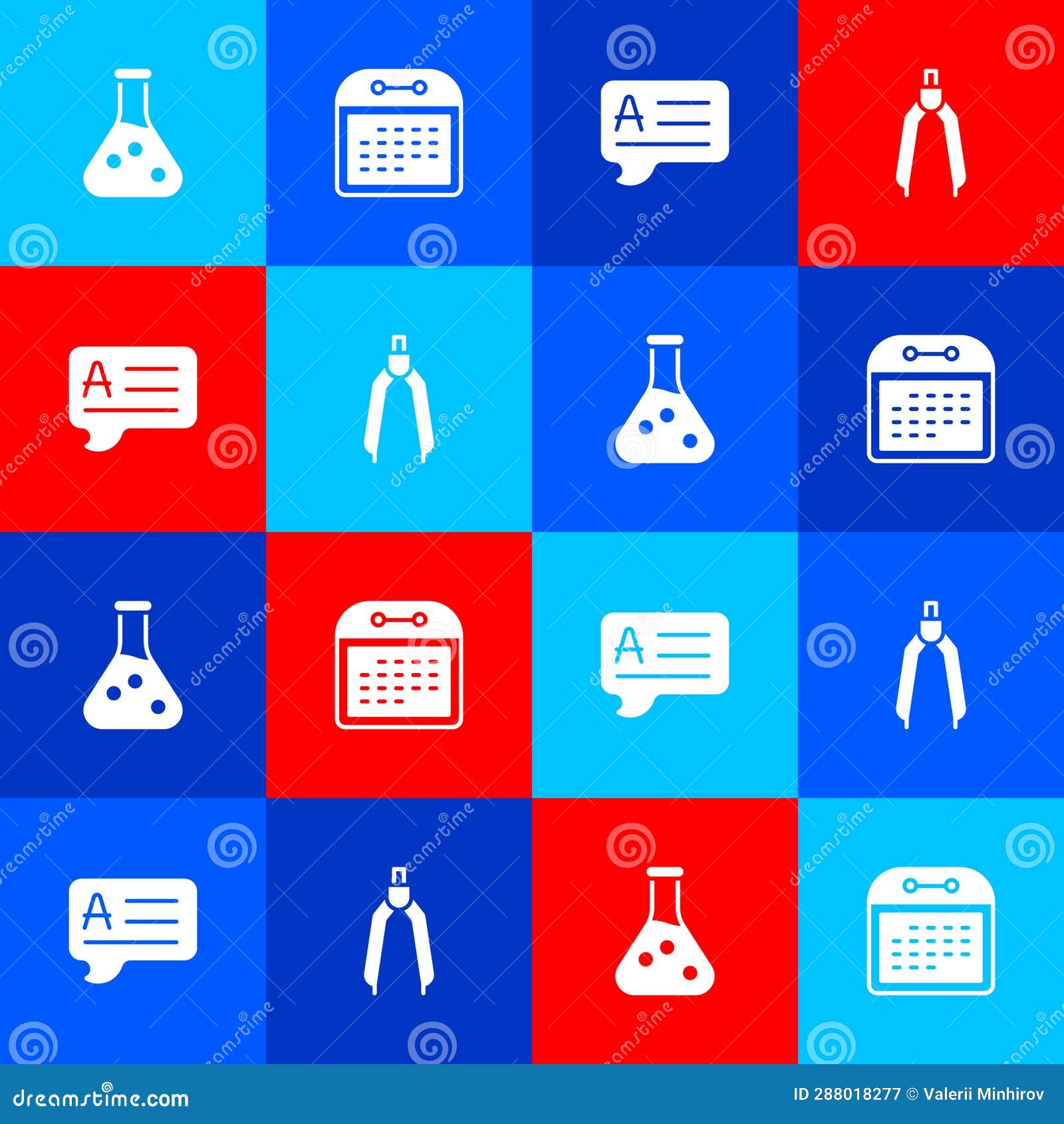 Set Test Tube, Calendar, Speech Bubbles with Answer and Drawing Compass ...