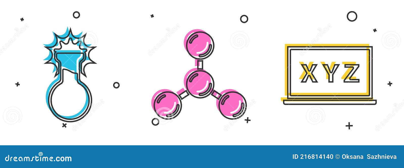 Set Test Tube and Flask, Molecule and XYZ Coordinate System Icon ... Set Test Tube and Flask, Molecule and XYZ Coordinate System Icon ...