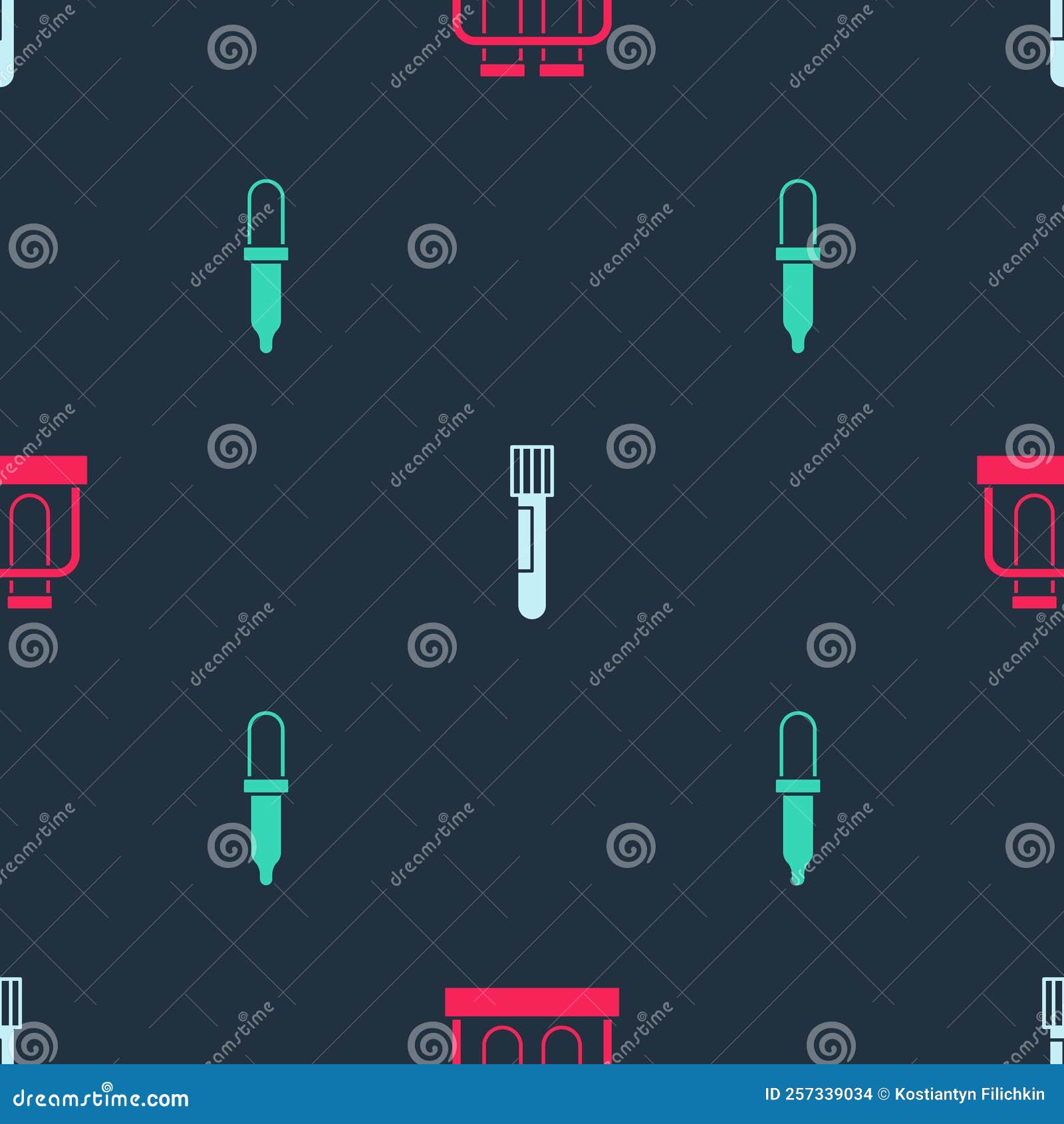 Set Test Tube and Flask, and Pipette on Seamless Pattern. Vector Stock ...