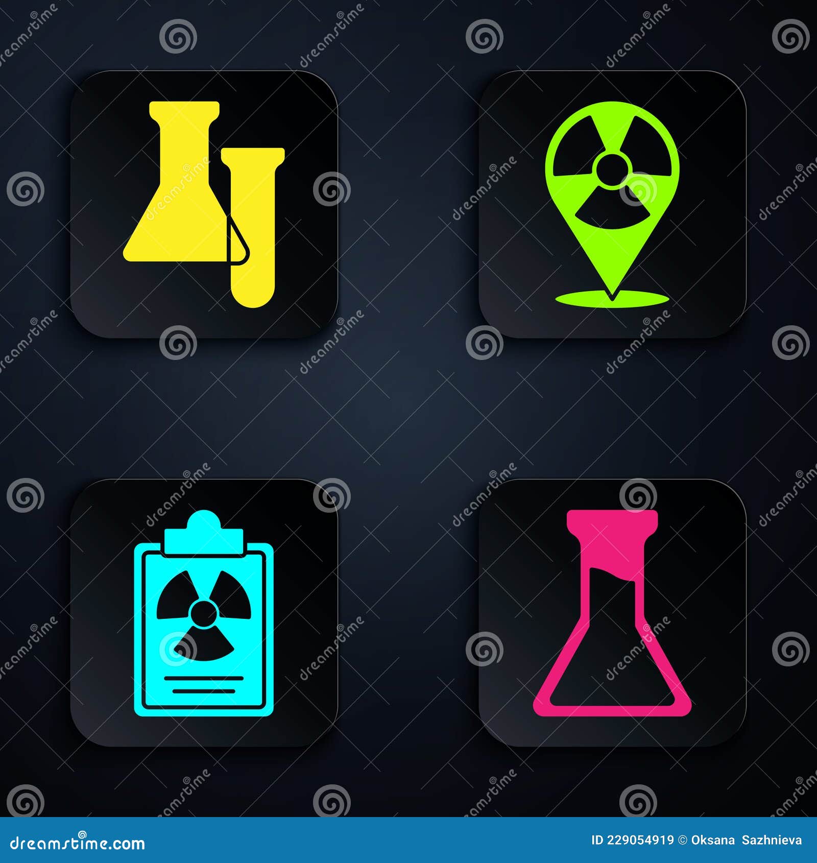 Set Test Tube and Flask, Test Tube and Flask, Radiation Warning ...