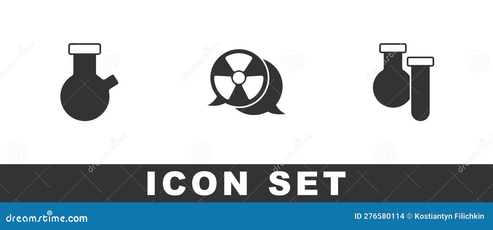 Set Test Tube and Flask, Radioactive and Icon. Vector Stock ...
