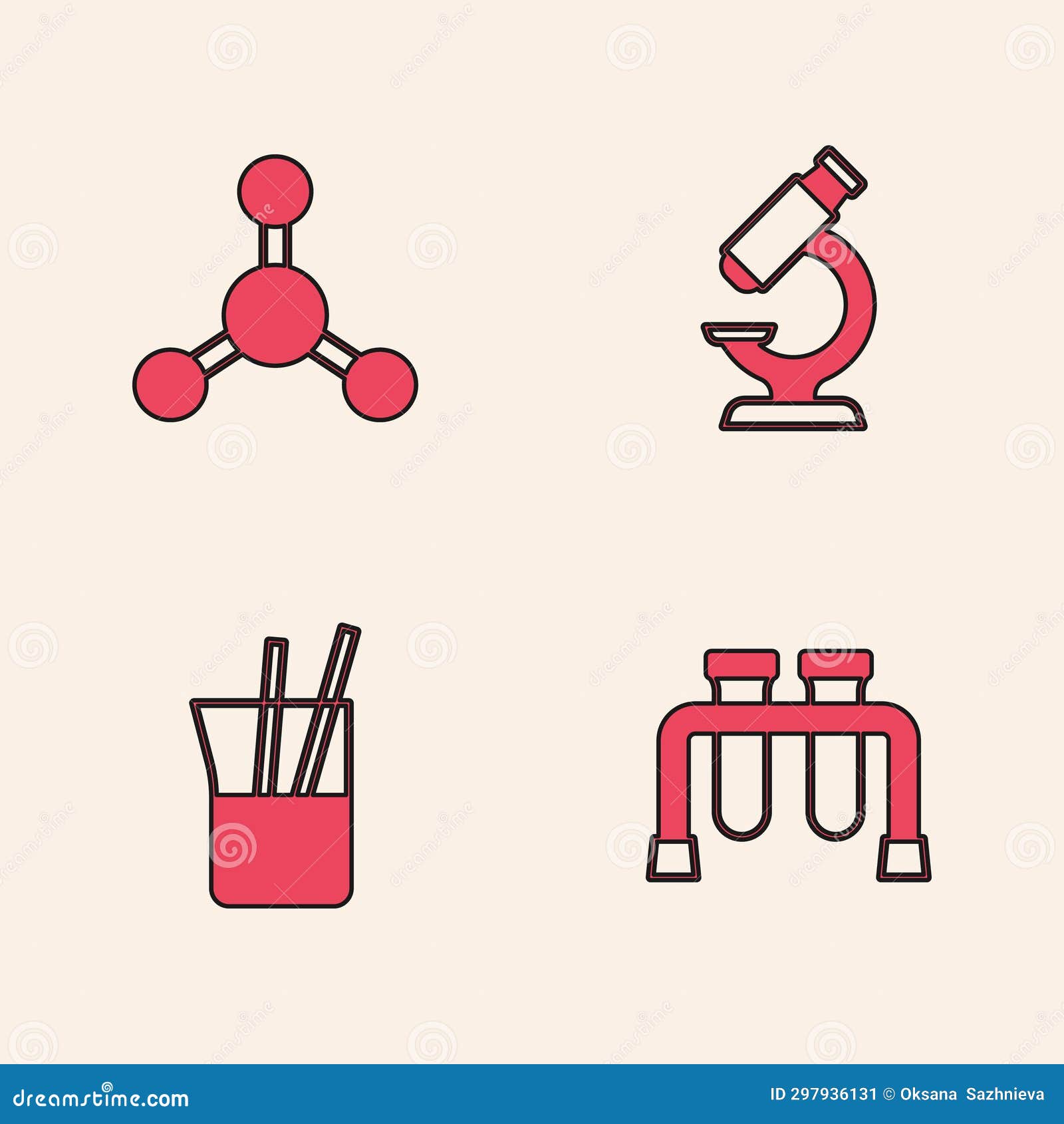 Set Test Tube, Molecule, Microscope and Laboratory Glassware Icon ...