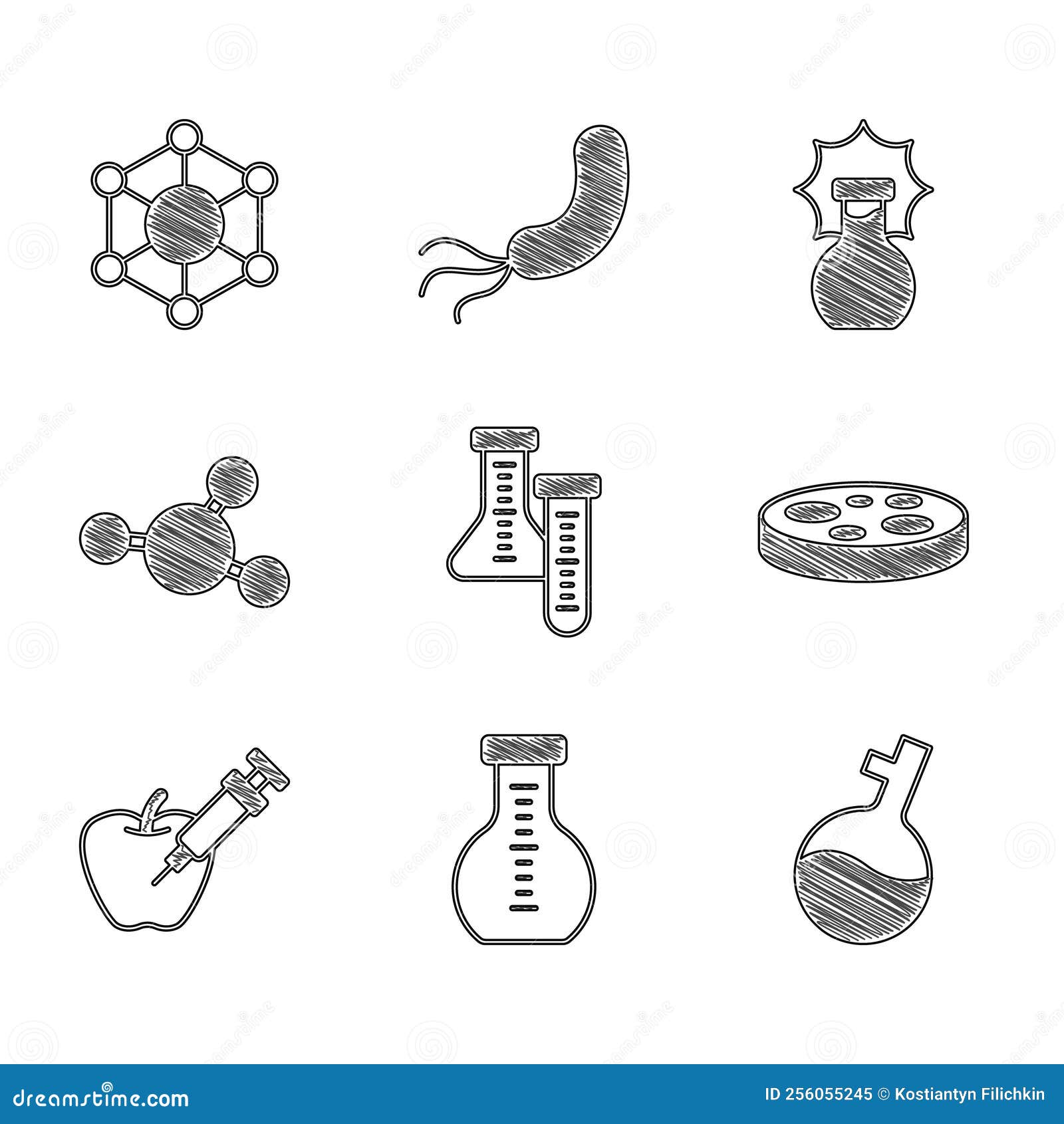 Set Test Tube, Petri Dish with Bacteria, Genetically Modified Apple ...