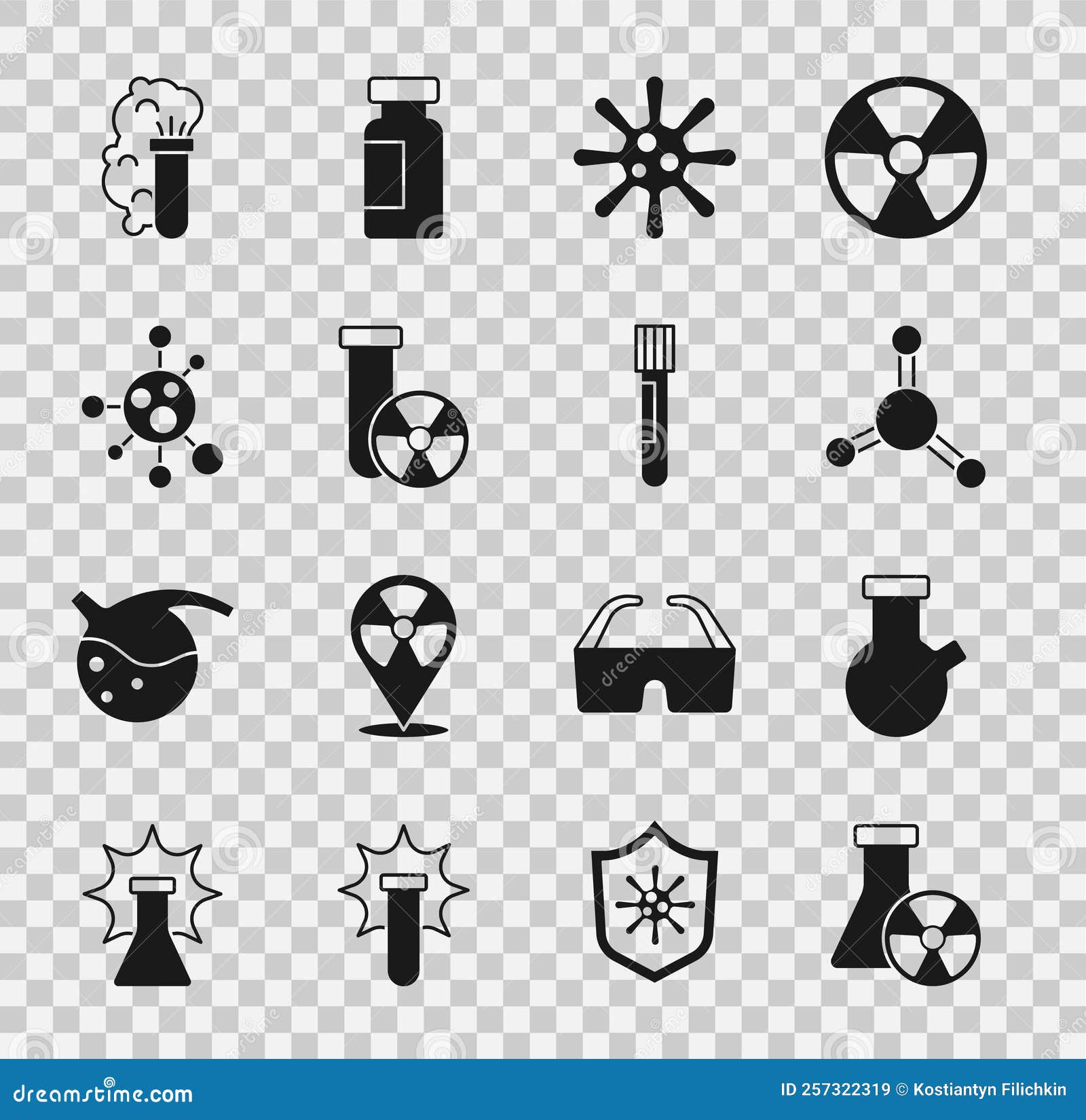 Set Test Tube Radiation, and Flask, Molecule, Bacteria, Chemical ...