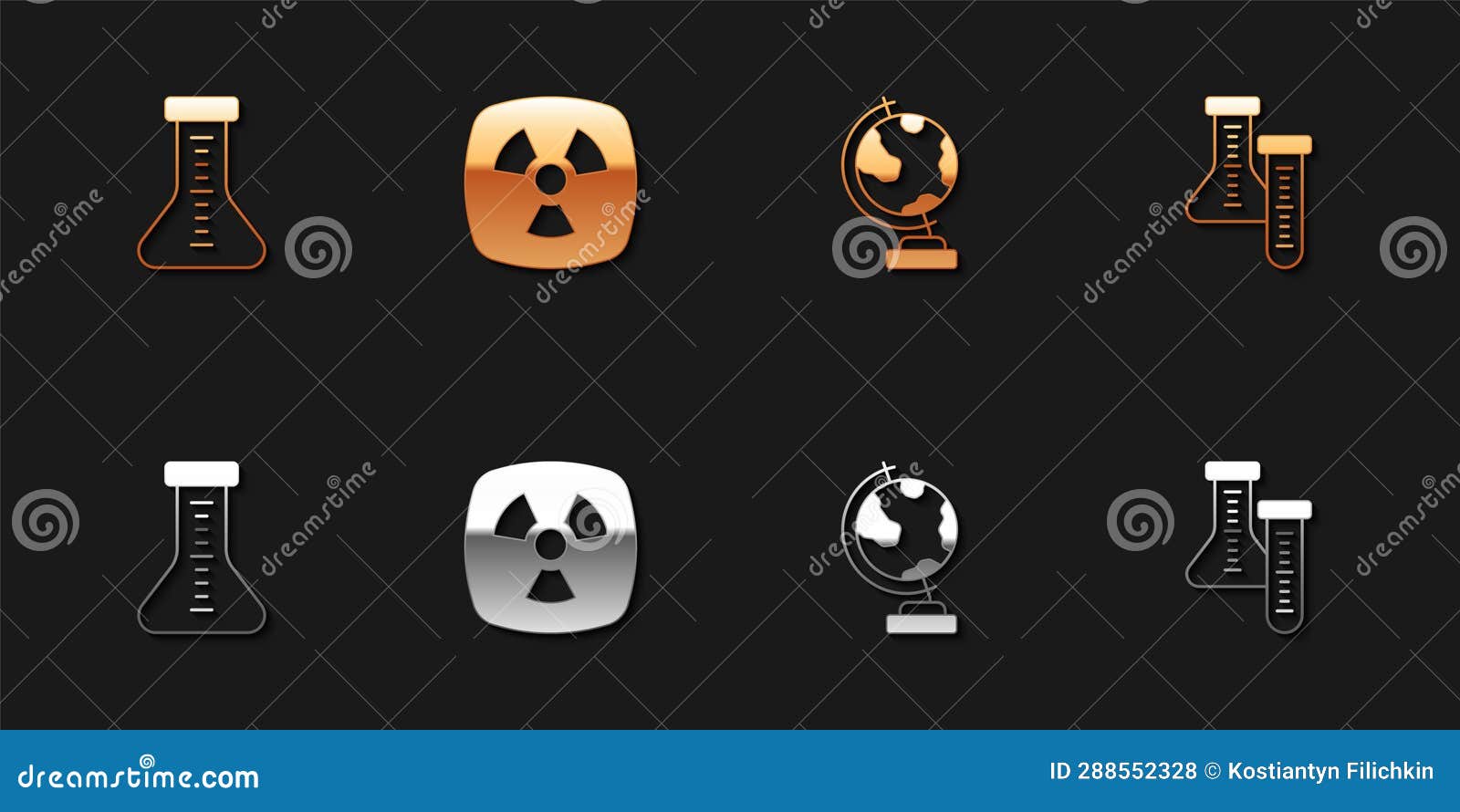 Set Test Tube, Radioactive, Earth Globe and Icon. Vector Stock Vector ...
