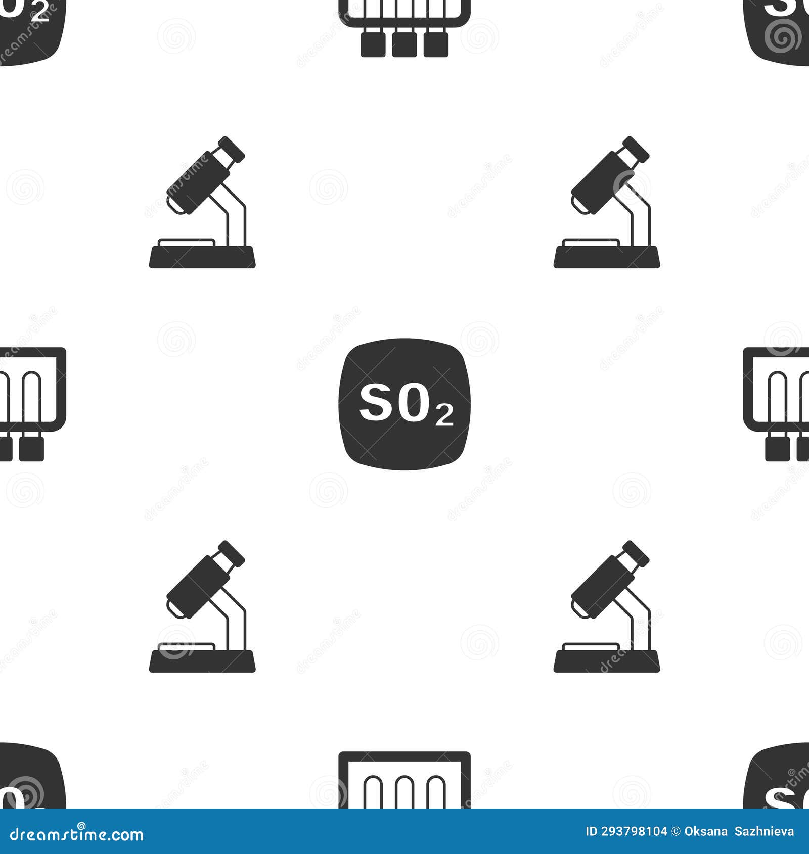 Set Test Tube, Sulfur Dioxide SO2 and Microscope on Seamless Pattern ...