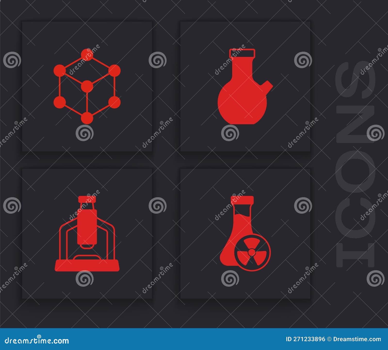 Set Test Tube with Toxic Liquid, Molecule, and Microscope Icon. Vector ...