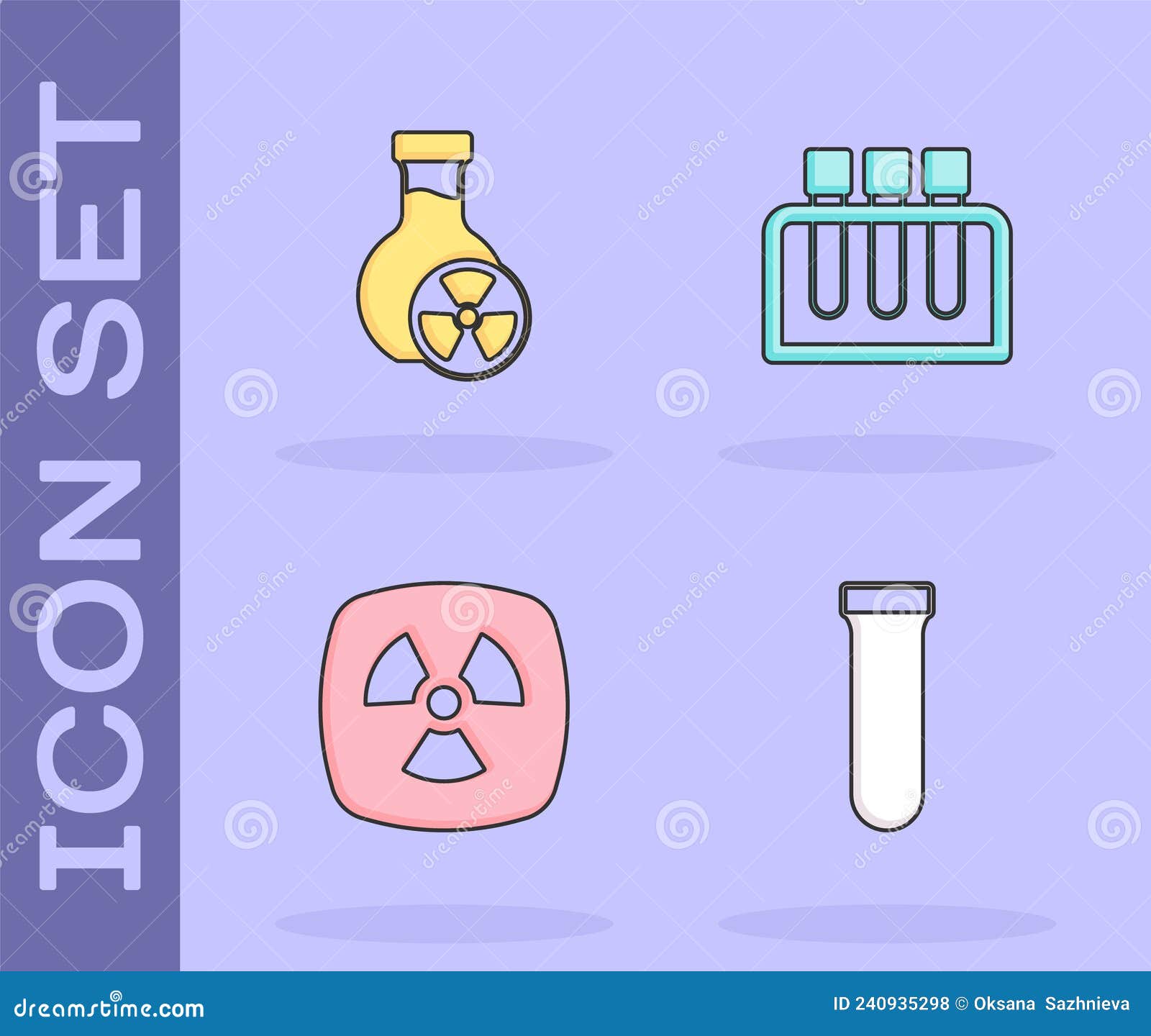 Set Test Tube, with Toxic Liquid, Radioactive and Icon. Vector Stock ...
