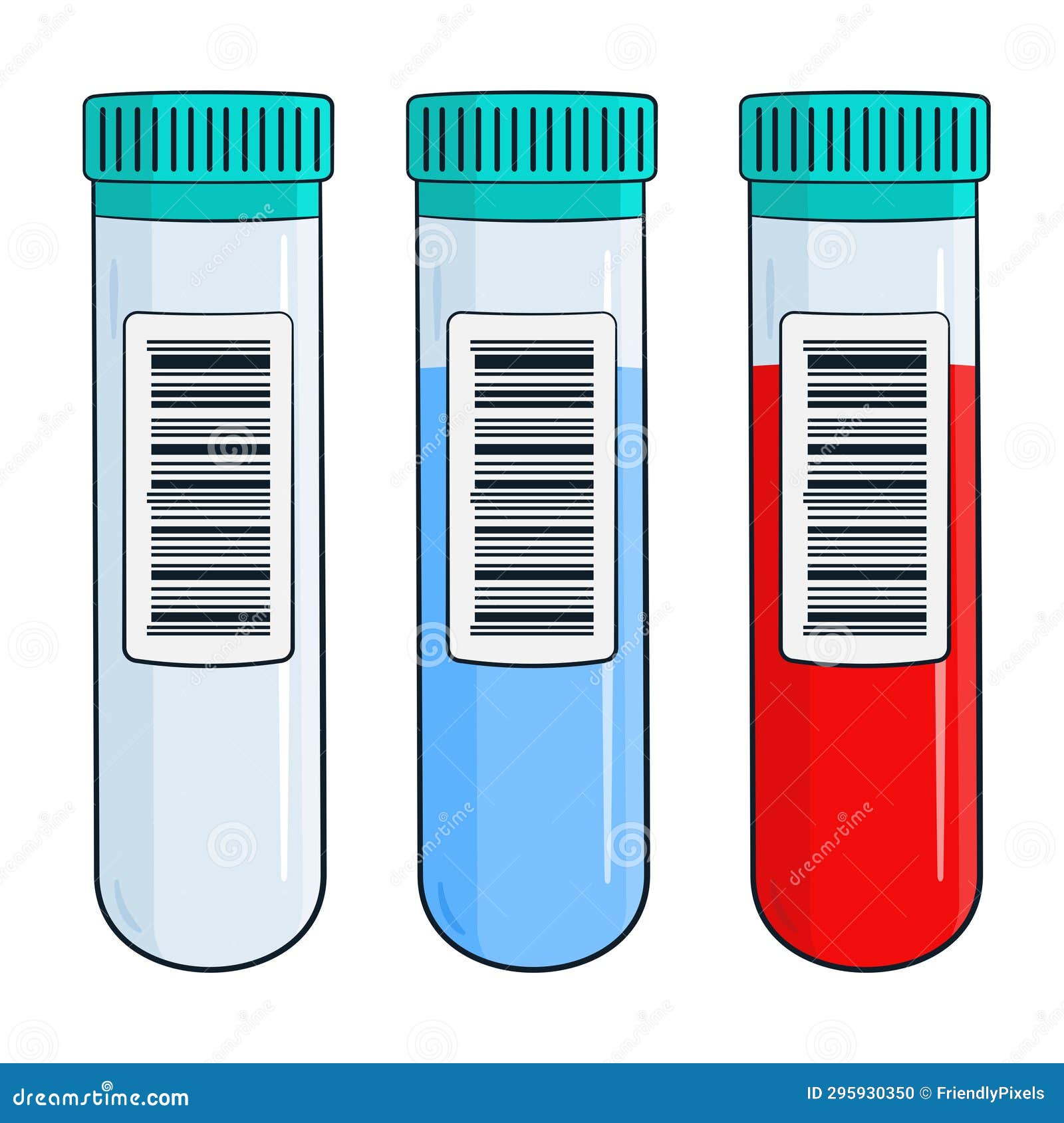 Set of Test Tubes with Barcode. Empty, with Fluid and Blood Stock ...