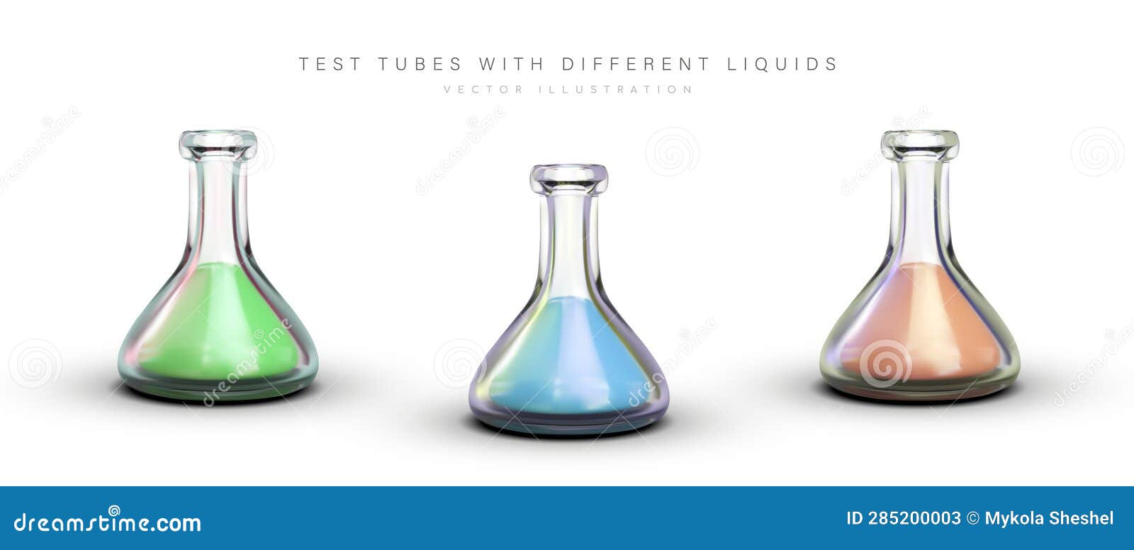 Set of Test Tubes with Liquid. Triangular Flasks with Flat Bottom Stock ...