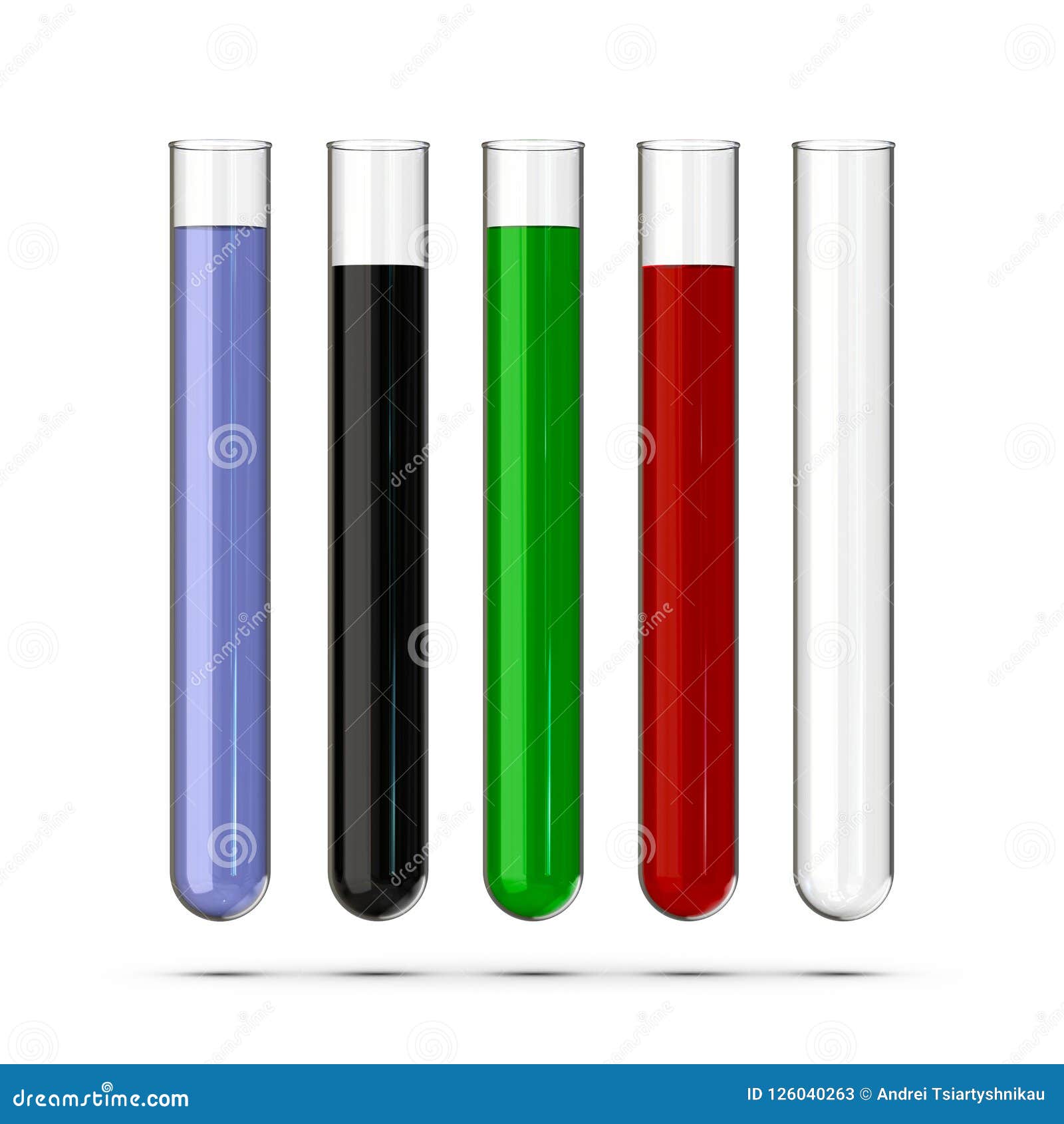 A Set of Test Tubes with Liquids on White Background. 3D Rendering ...