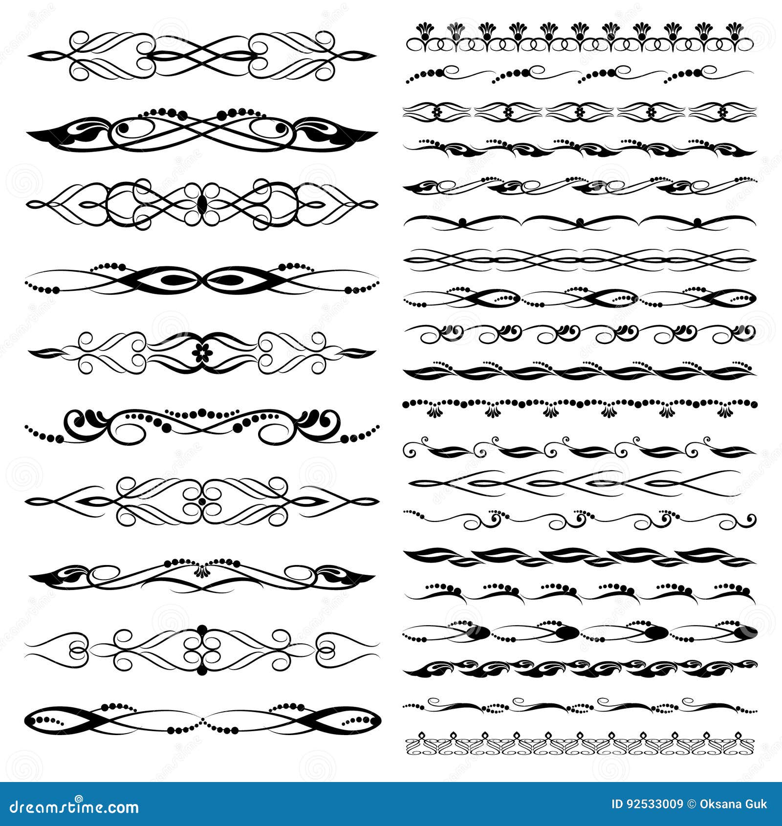 Set of Text Delimiters and Floral Elements and Ornamental Calligraphic ...