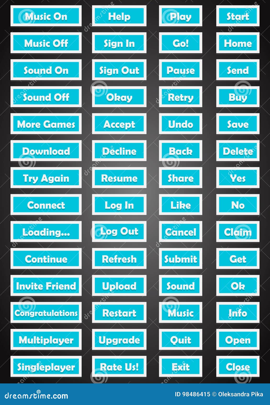 Set of Text Game Buttons in Flat Style Stock Vector - Illustration of ...