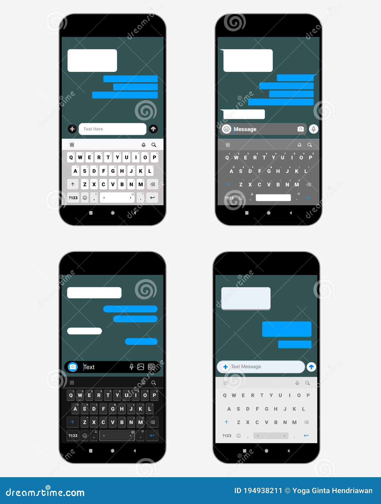 Set of Text Message Boxes on Smartphone Screen with Qwerty Keyboard ... Set of Text Message Boxes on Smartphone Screen with Qwerty Keyboard ...