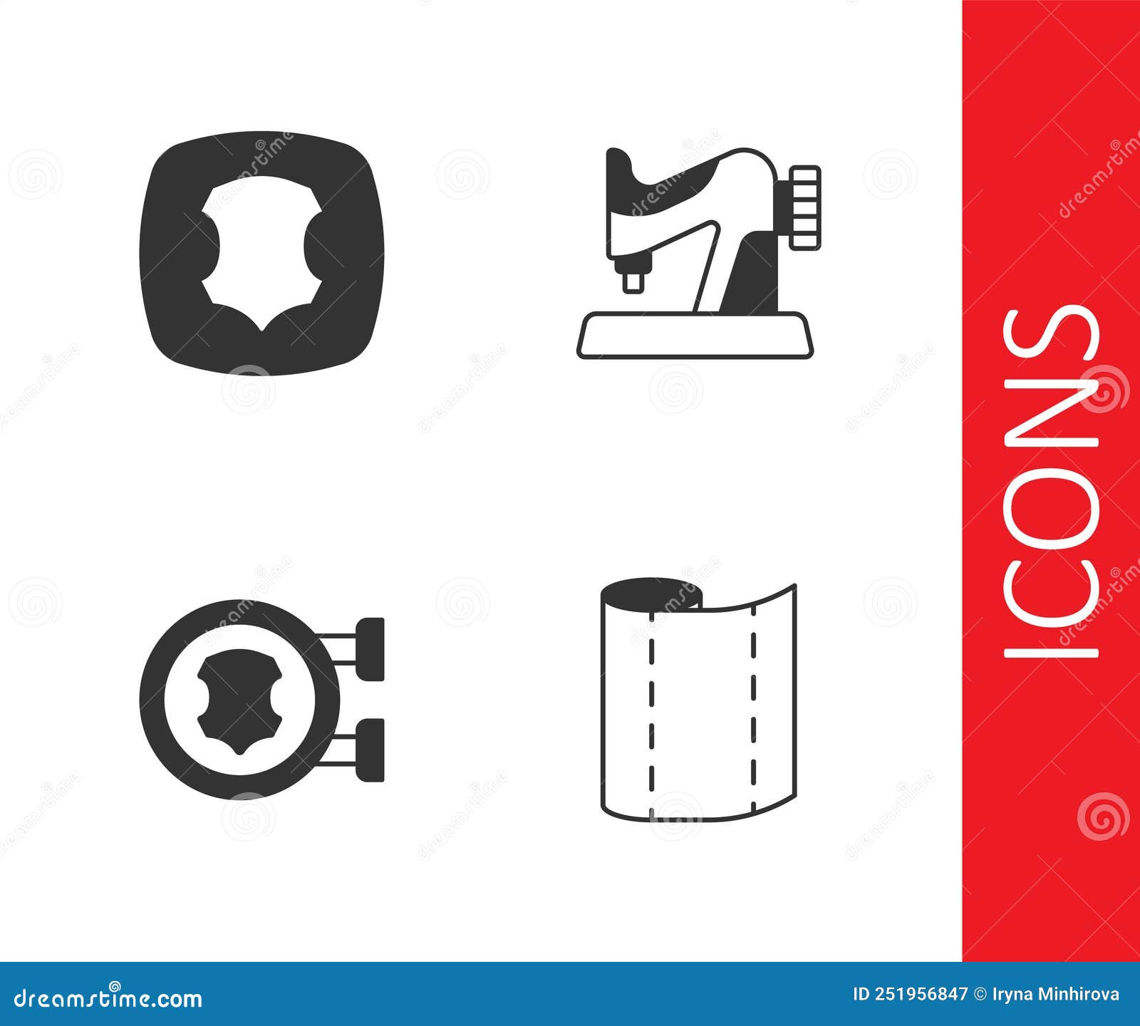 Set Textile Fabric Roll, Leather, and Sewing Machine Icon. Vector Stock ...